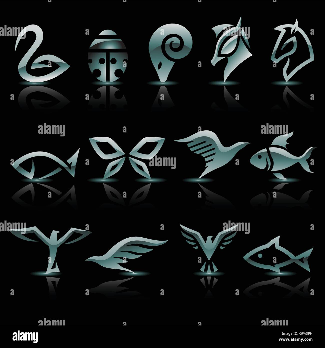 Vector illustration of silver, metallic animal icons Stock Vector Image ...