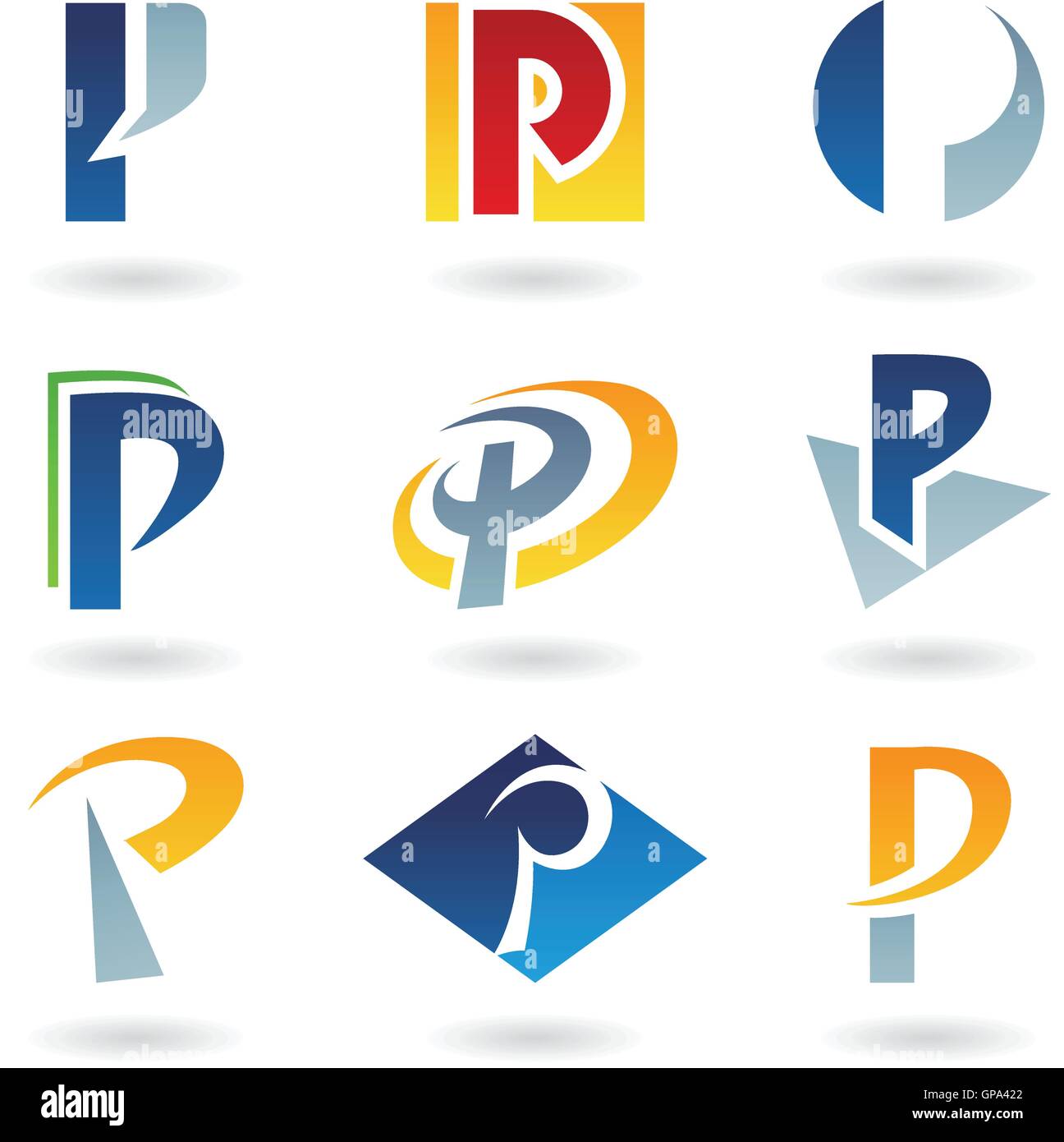 Vector illustration of abstract icons based on the letter P Stock ...