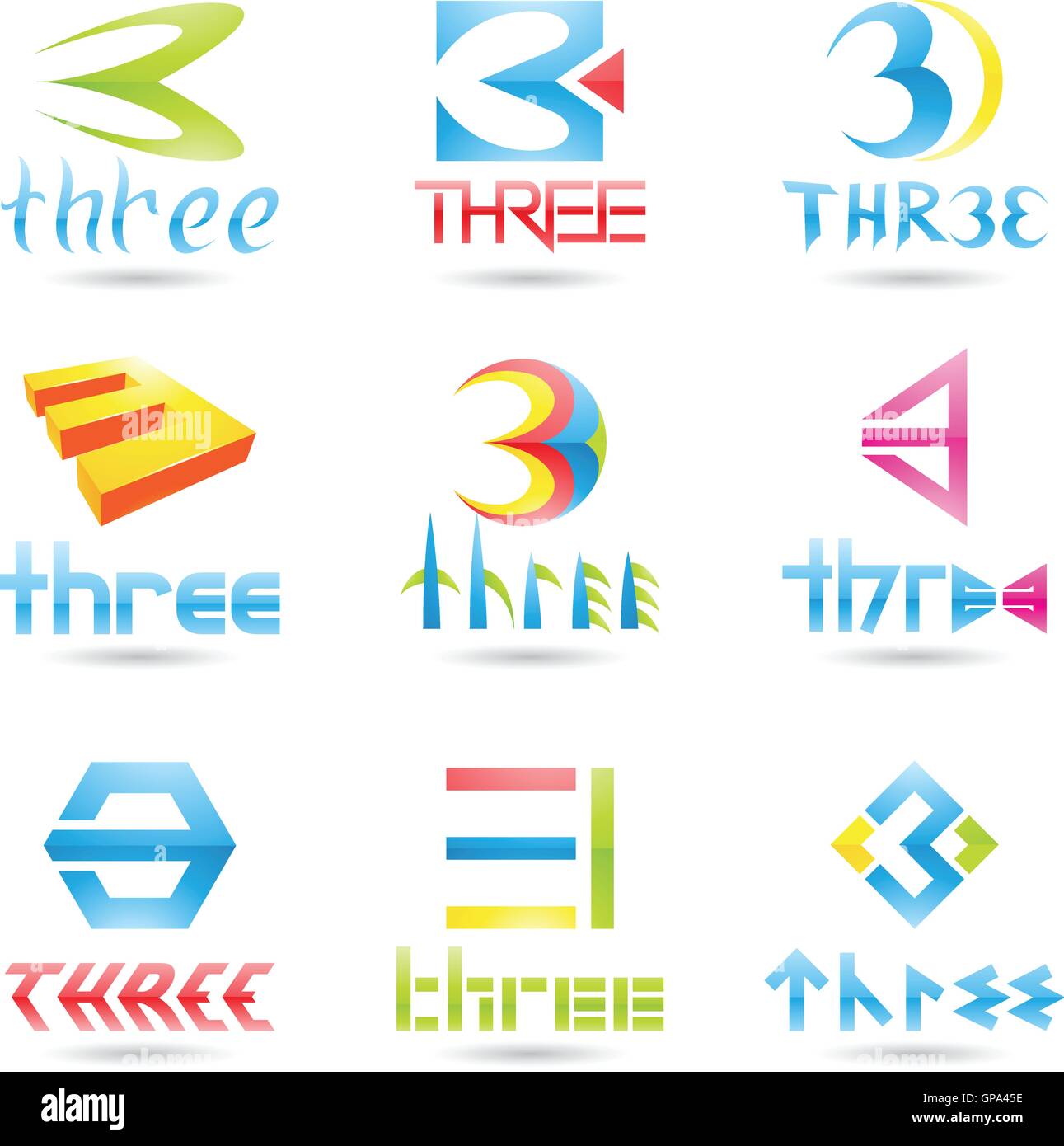 Vector illustration of Icons for number three isolated on white ...