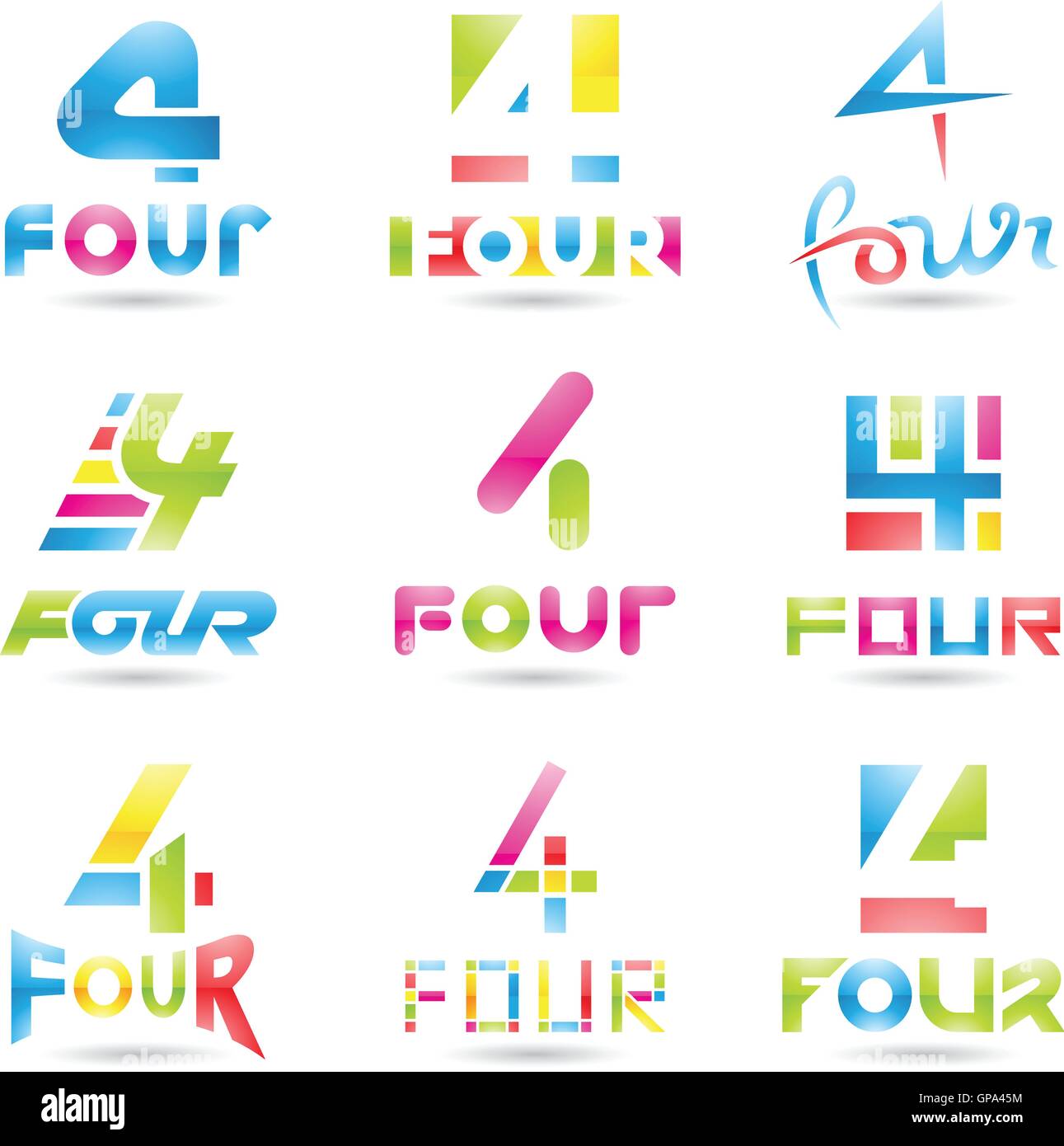 Vector illustration of Icons for number four isolated on white ...