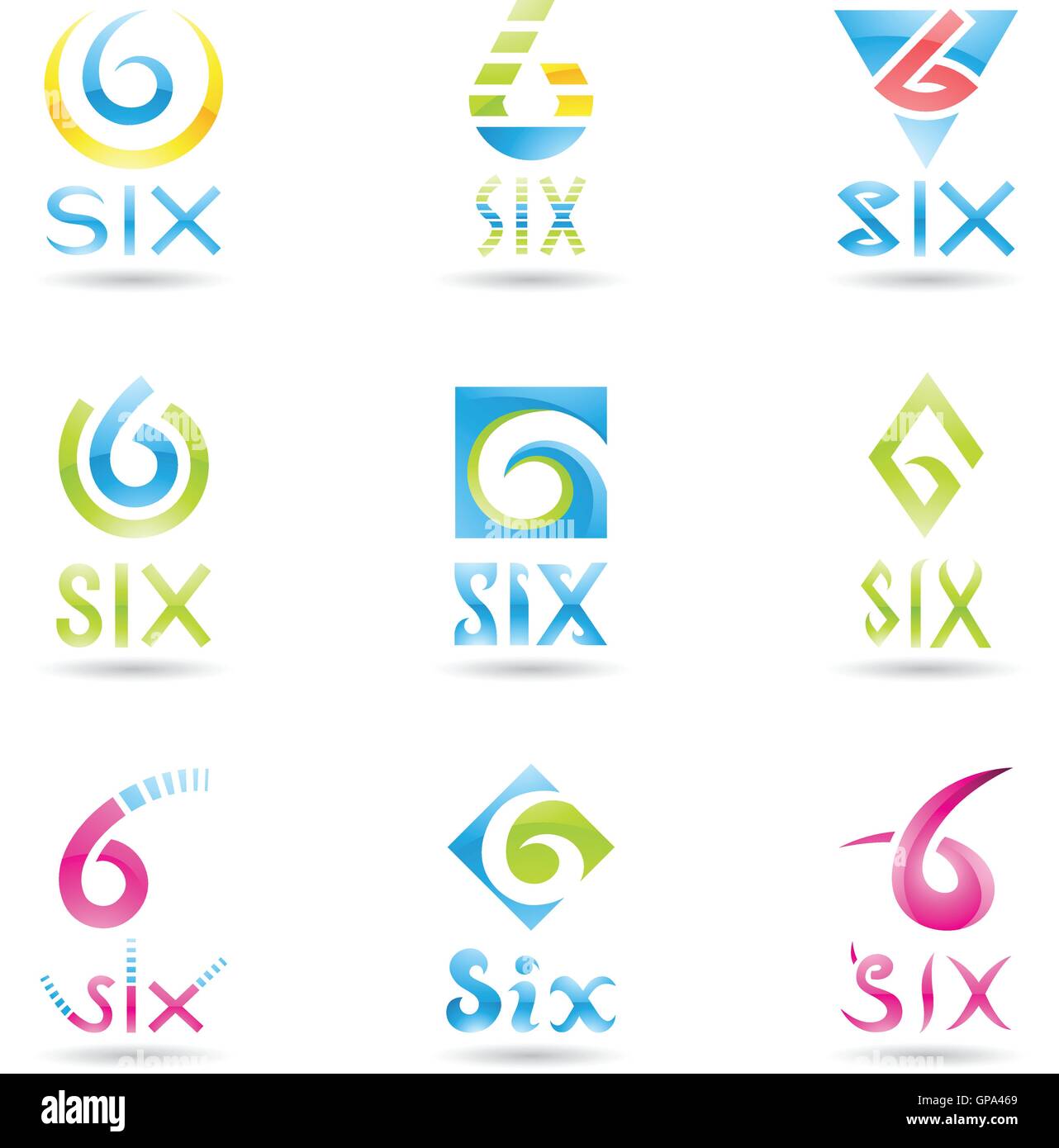 Vector illustration of Icons for number six isolated on white ...