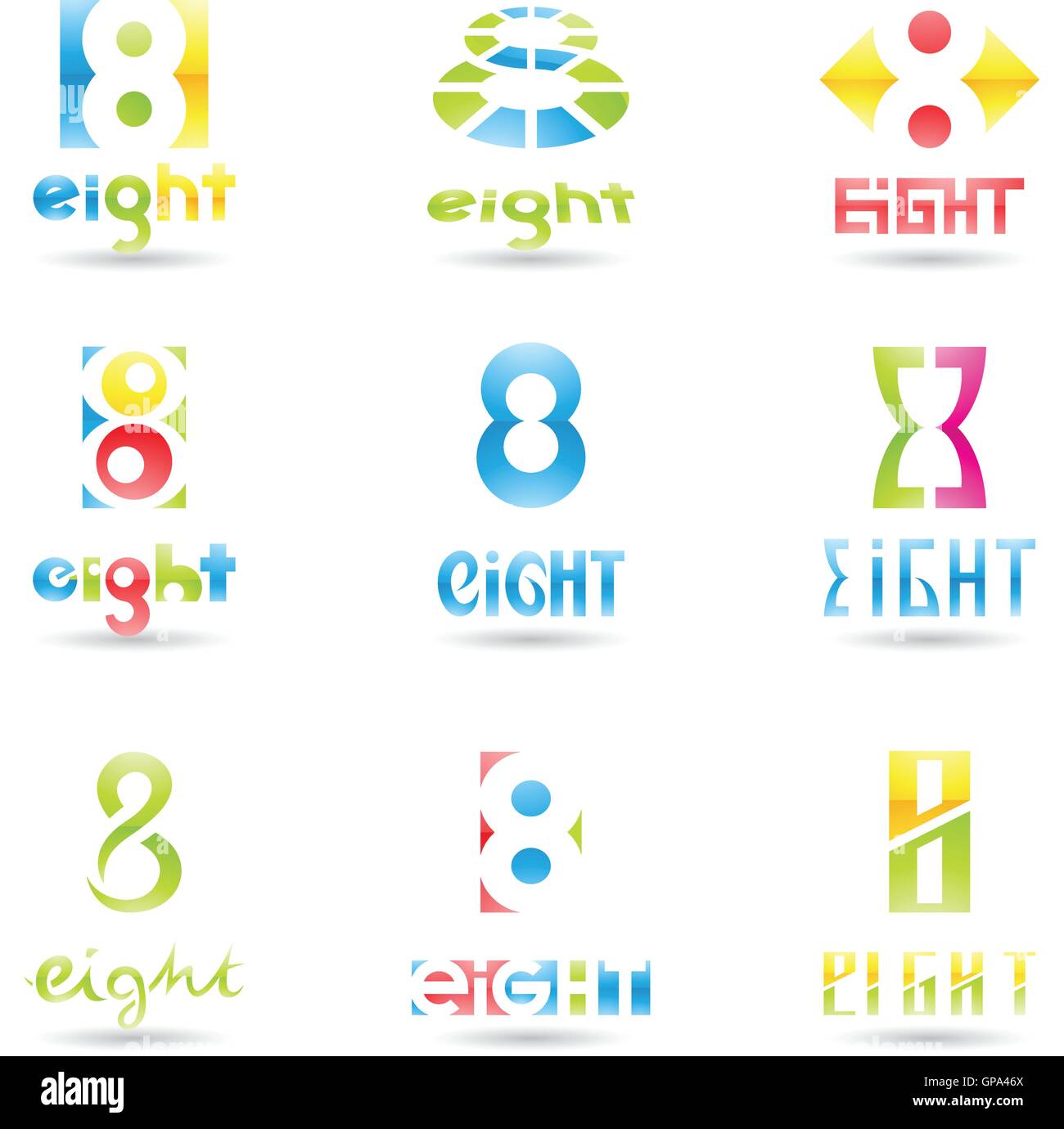 Vector illustration of Icons for number eight isolated on white ...