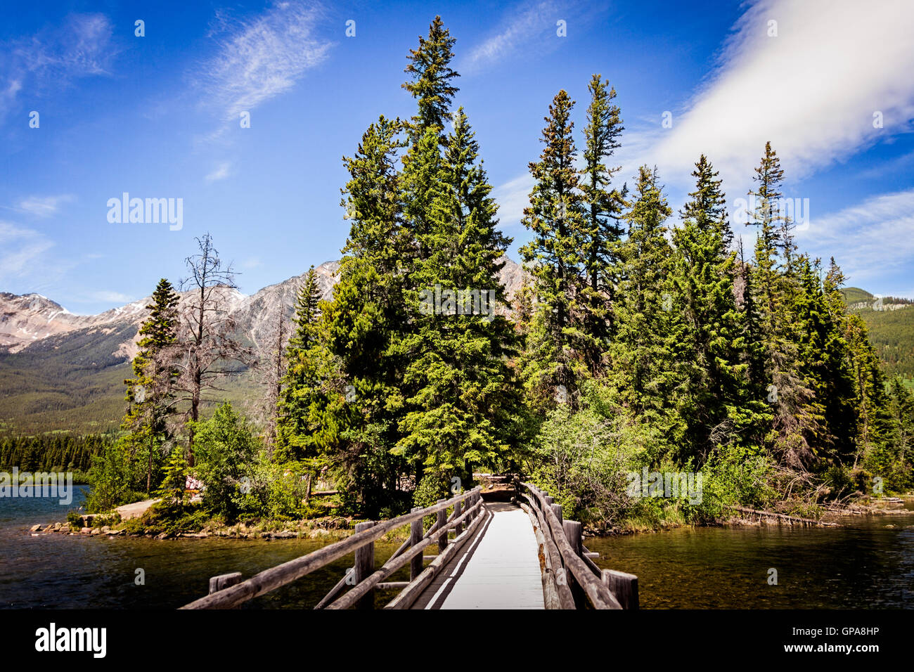 Bridge to Pyramid Island in Jasper Alberta Stock Photo - Alamy
