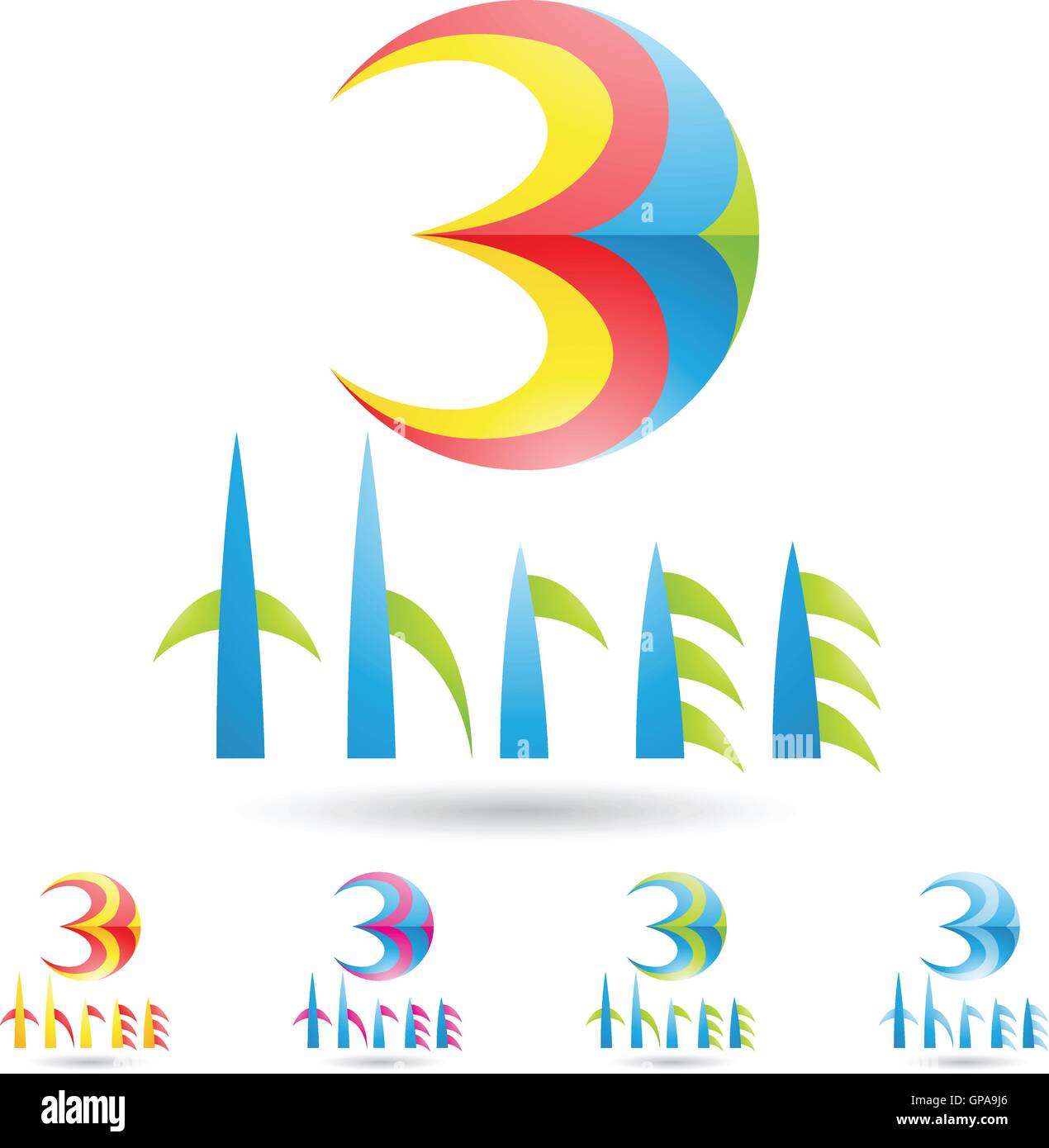 vector illustration of colorful and abstract icons for no three Stock ...