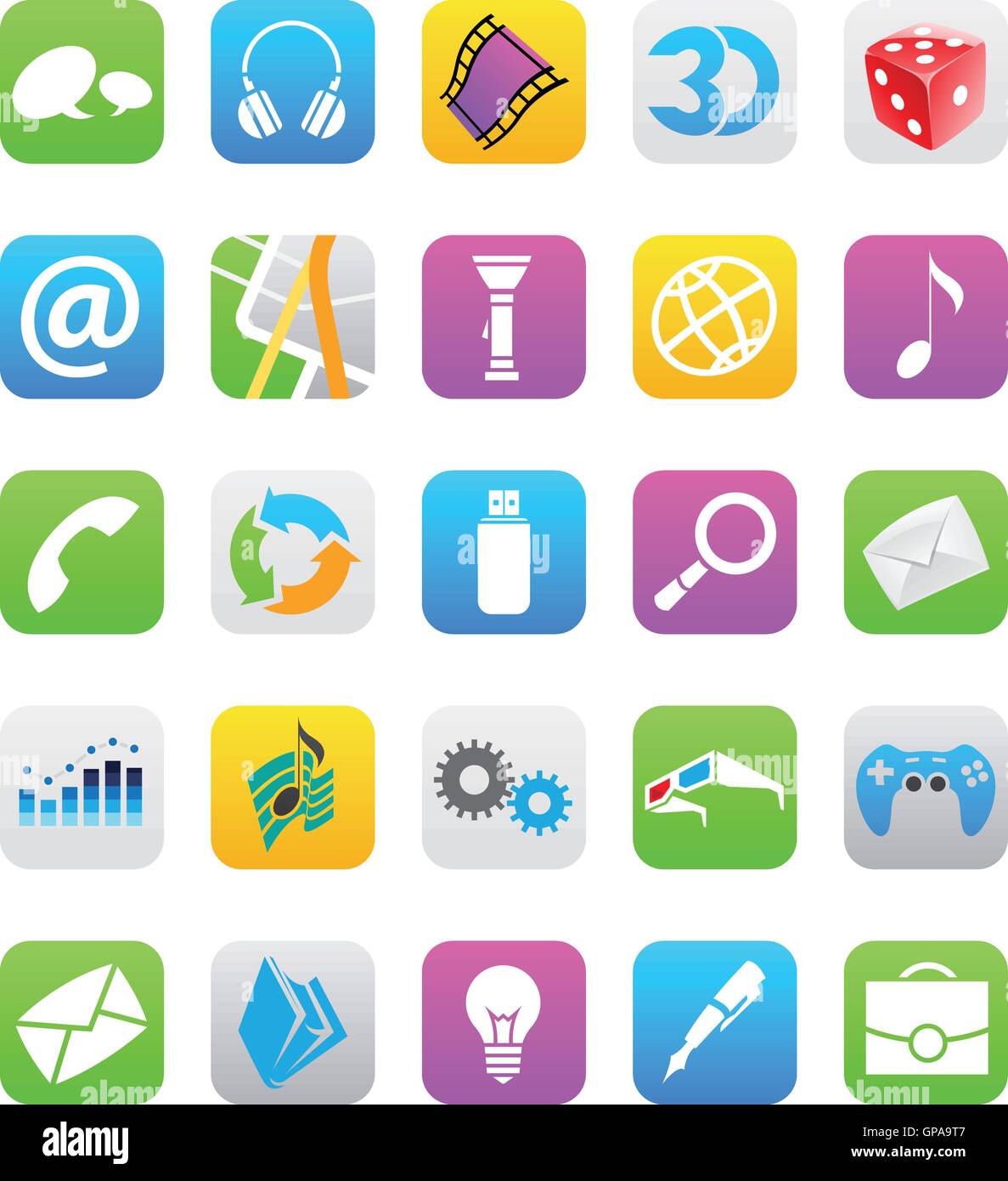 vector illustration of ios 7 style mobile app icons isolated on a white ...