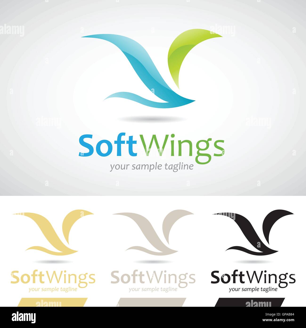 Blue and Green Soft Wings Bird Logo Icon Vector Illustration Stock ...