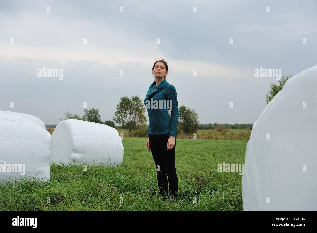 Beautiful woman in the original and strange alien landscape Stock Photo ...