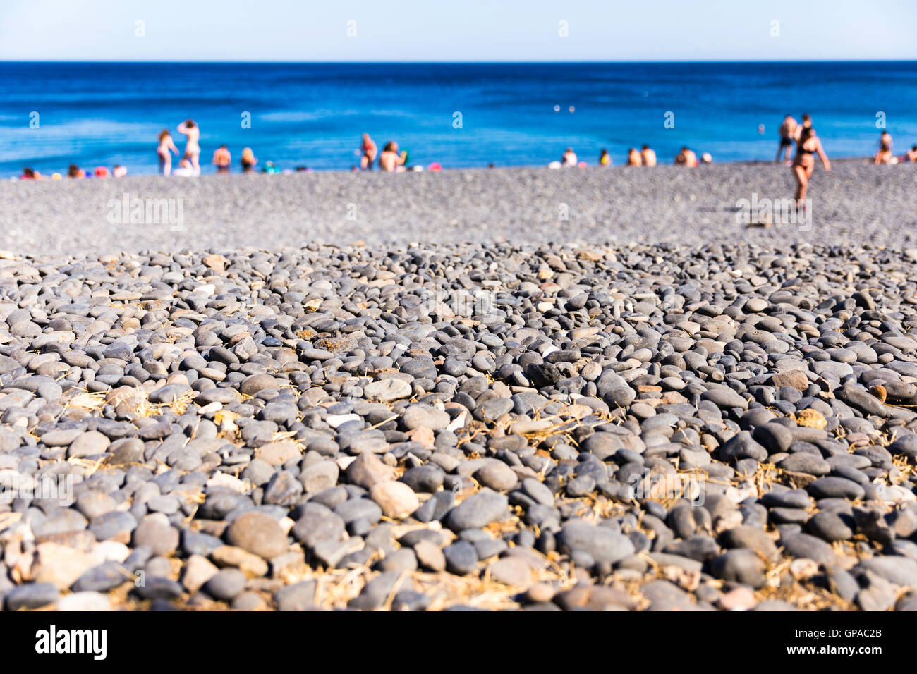 Volcanic pebble stones on Mavra Volia volcano gravel beach in Chios ...