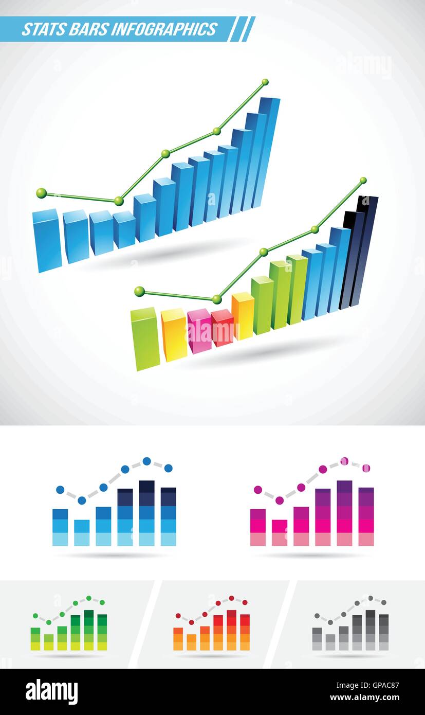 Vector illustration of colorful stat bars isolated on a white ...