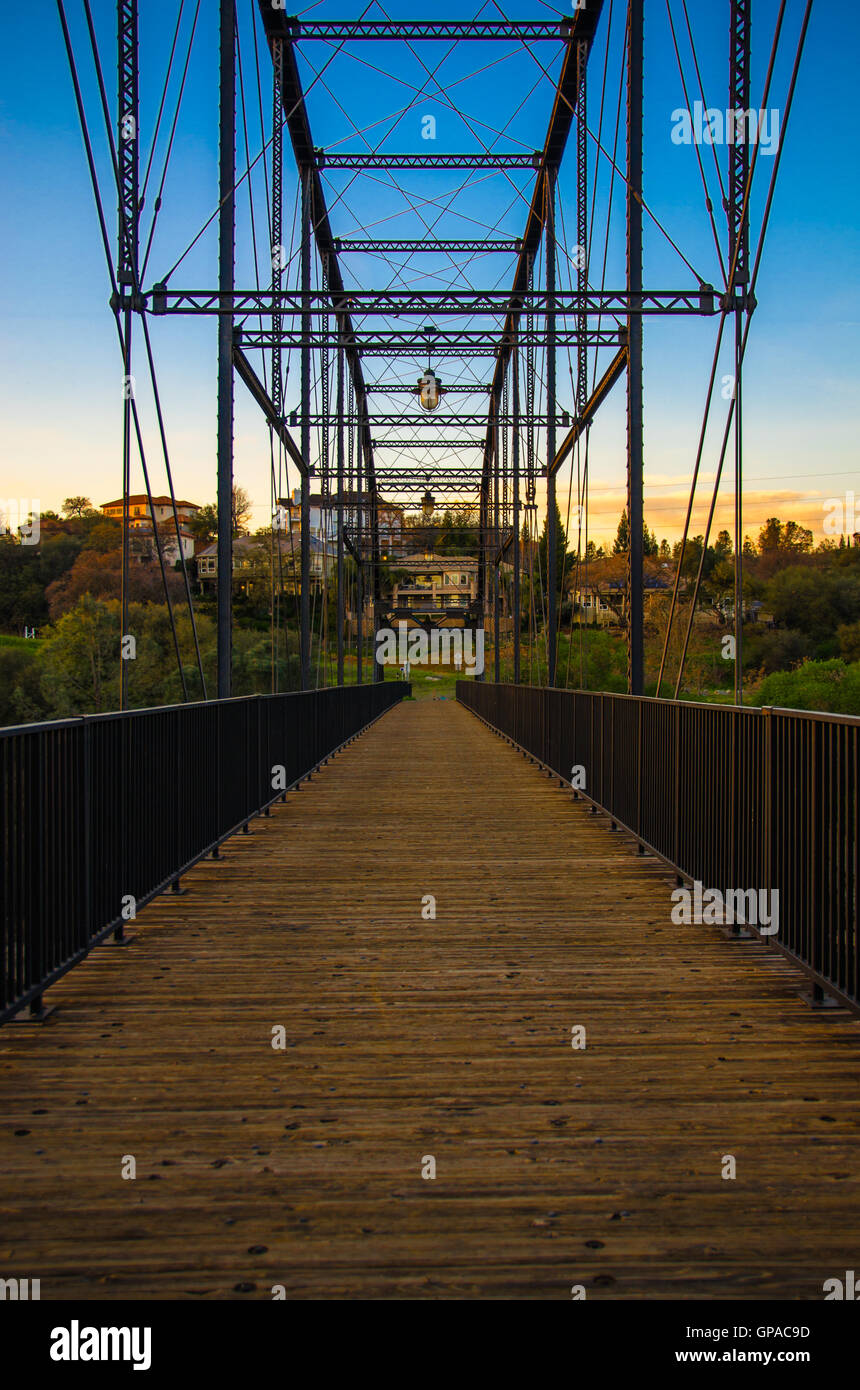 A pedestrian bridge spanning the American River in Folsom, California ...