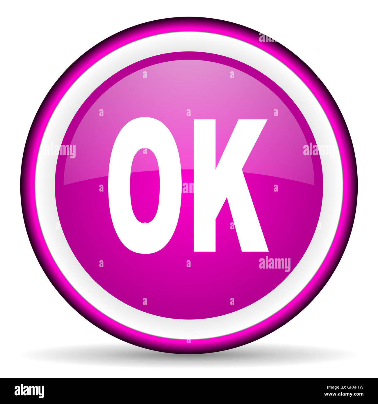 ok violet glossy icon on white background Stock Photo - Alamy