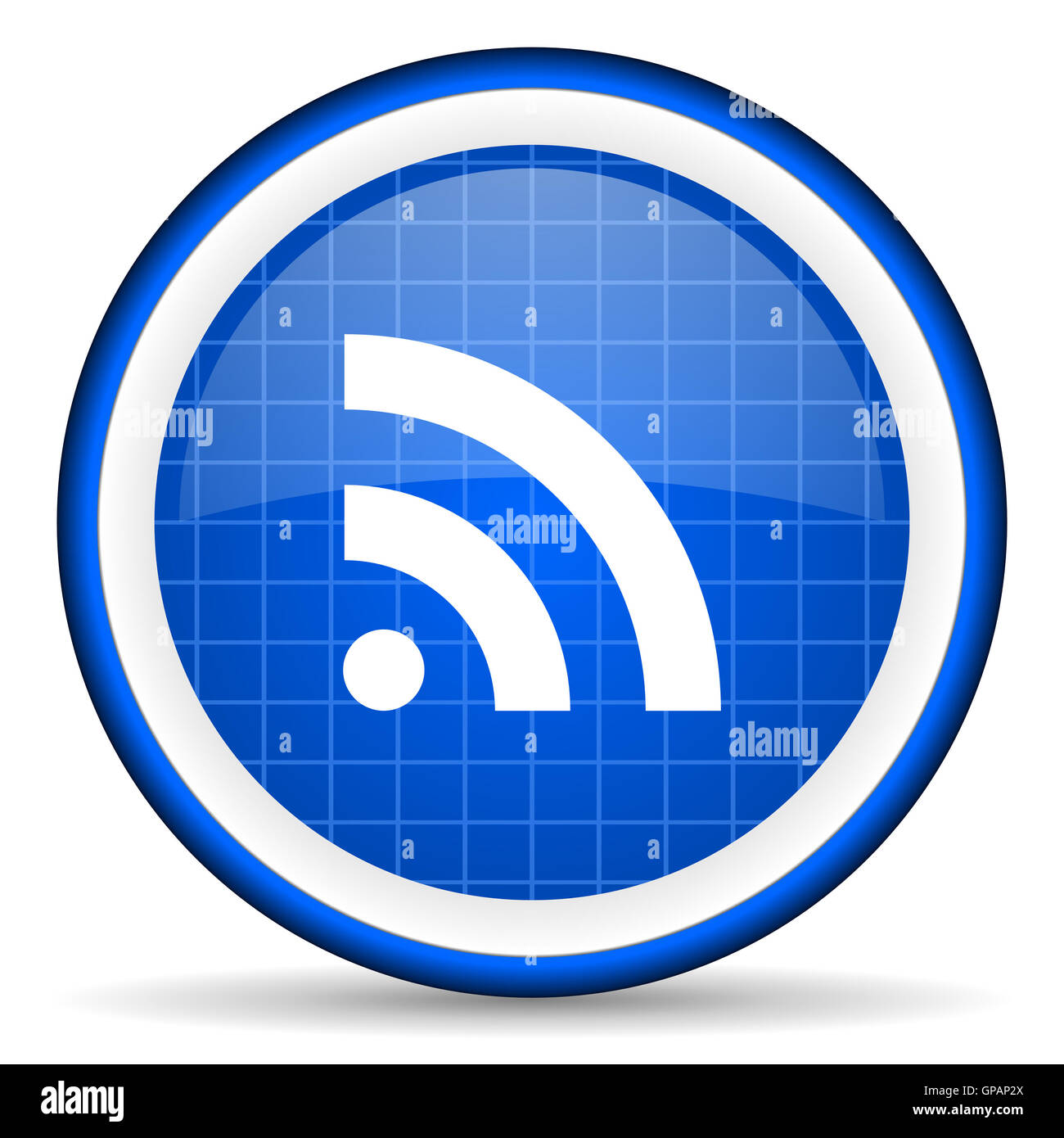 rss blue glossy icon on white background Stock Photo - Alamy
