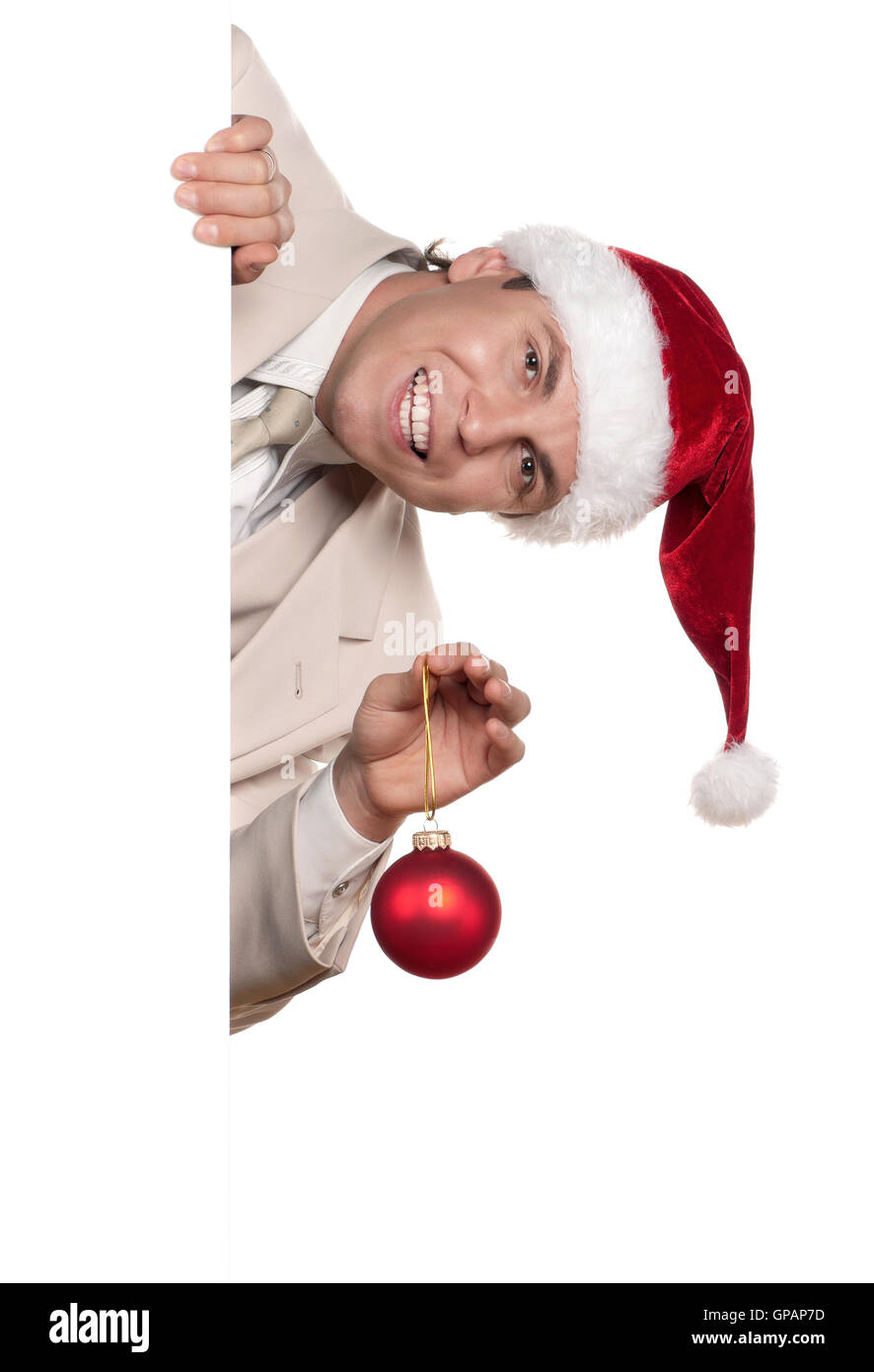 Portrait of man in santa hat Stock Photo - Alamy