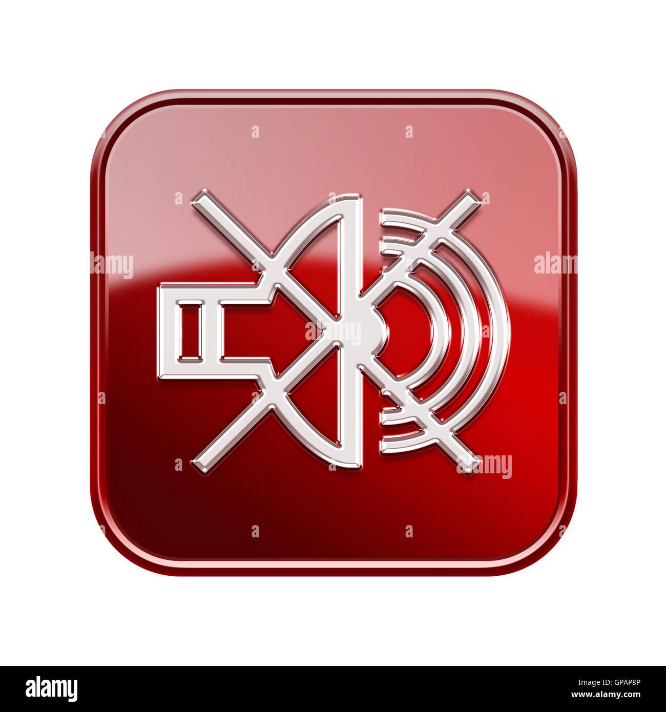 Speaker off icon red, isolated on white background Stock Photo - Alamy