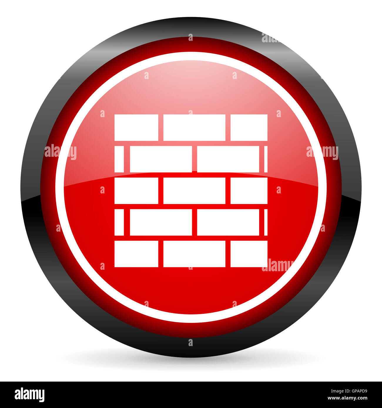 firewall round red glossy icon on white background Stock Photo - Alamy
