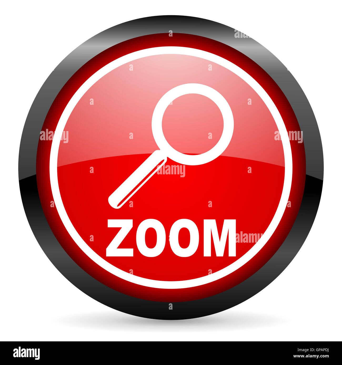 zoom round red glossy icon on white background Stock Photo - Alamy