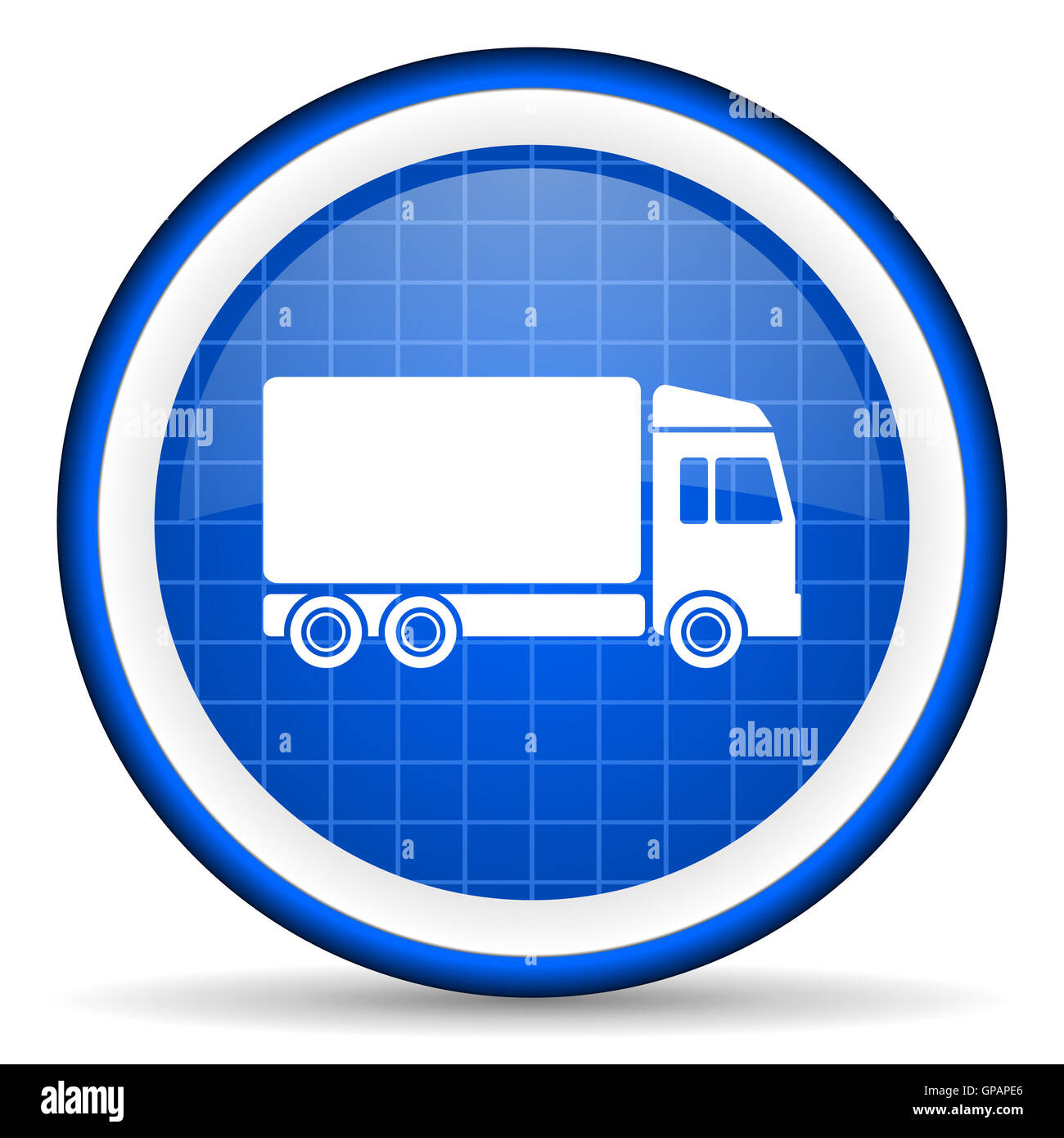 delivery blue glossy icon on white background Stock Photo - Alamy
