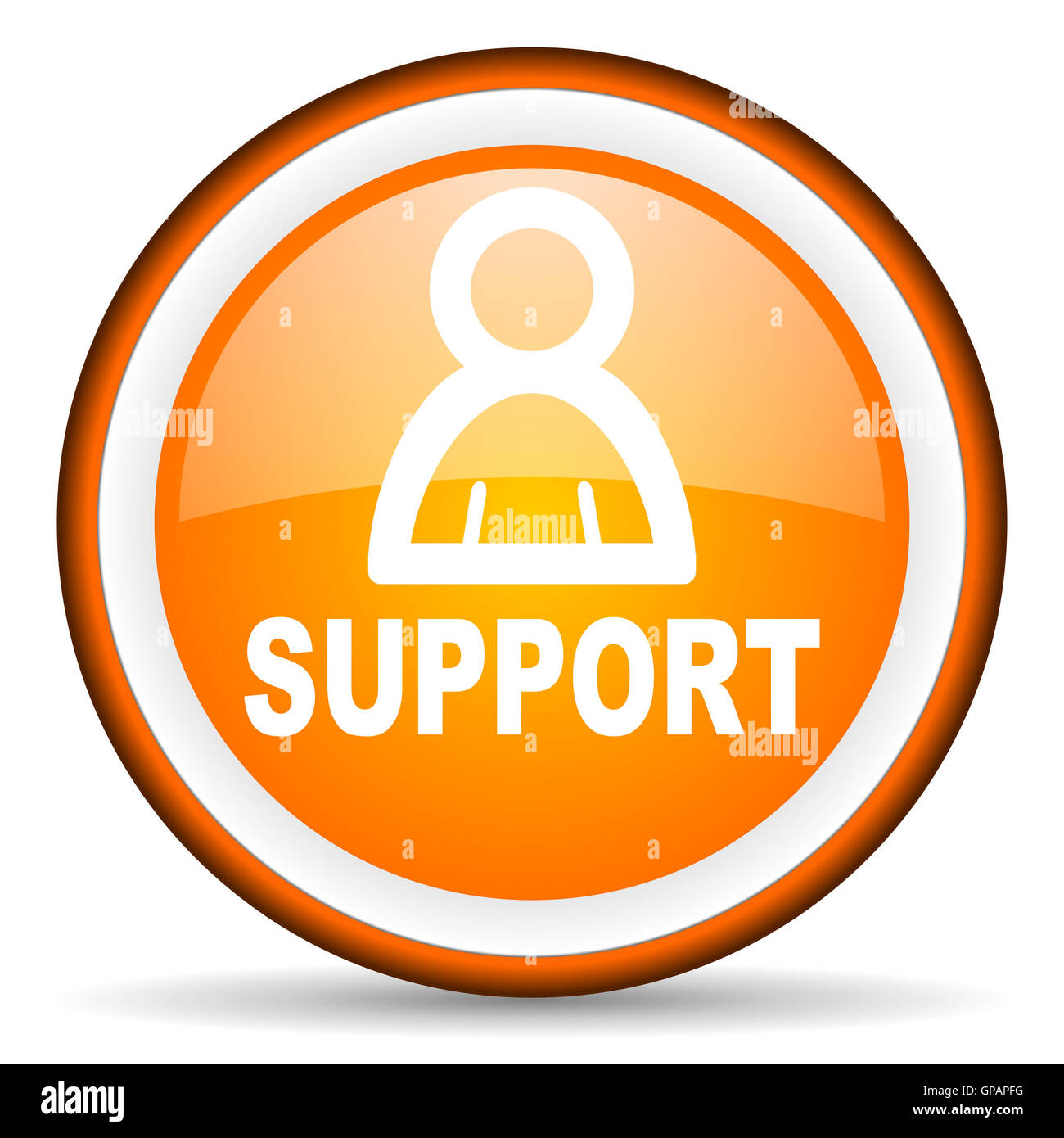 support orange glossy circle icon on white background Stock Photo - Alamy
