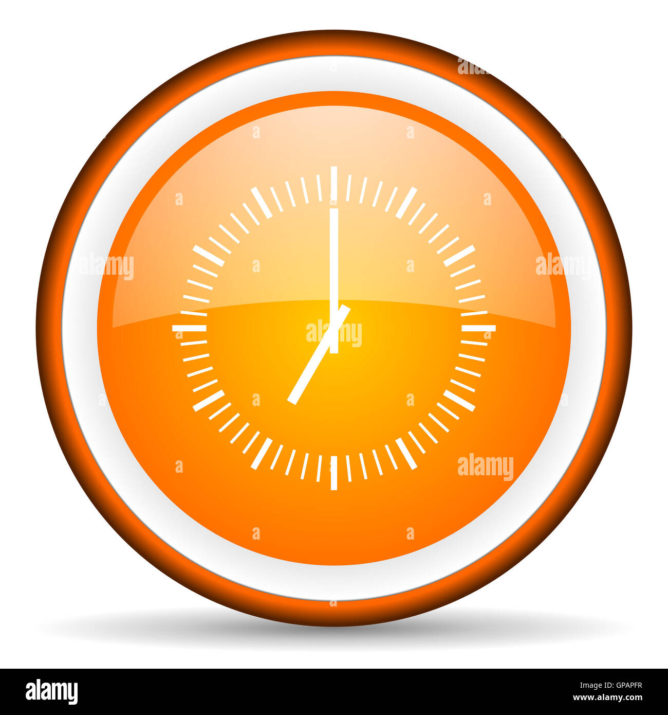 clock orange glossy circle icon on white background Stock Photo - Alamy