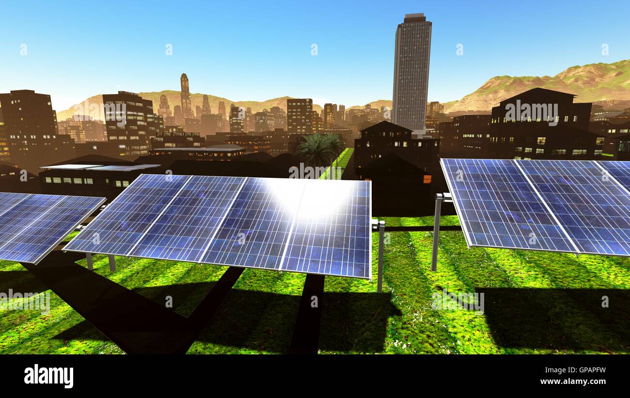 Solar power panels in city Stock Photo - Alamy