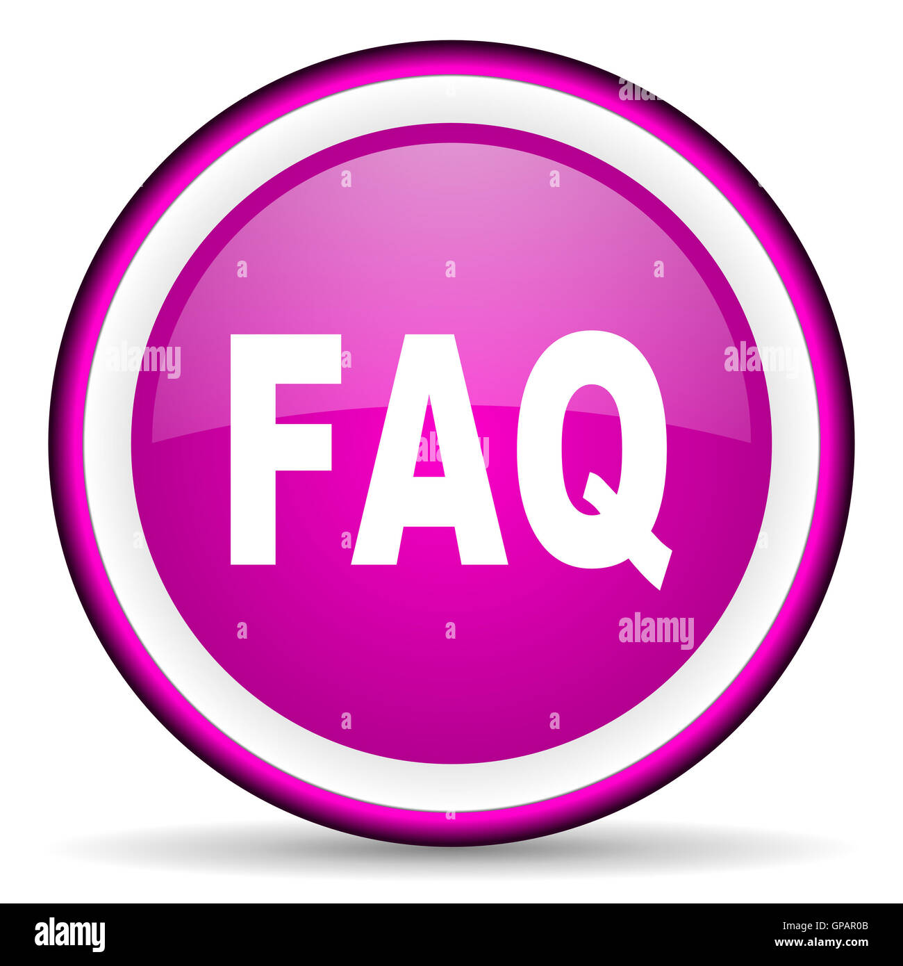 faq violet glossy icon on white background Stock Photo - Alamy