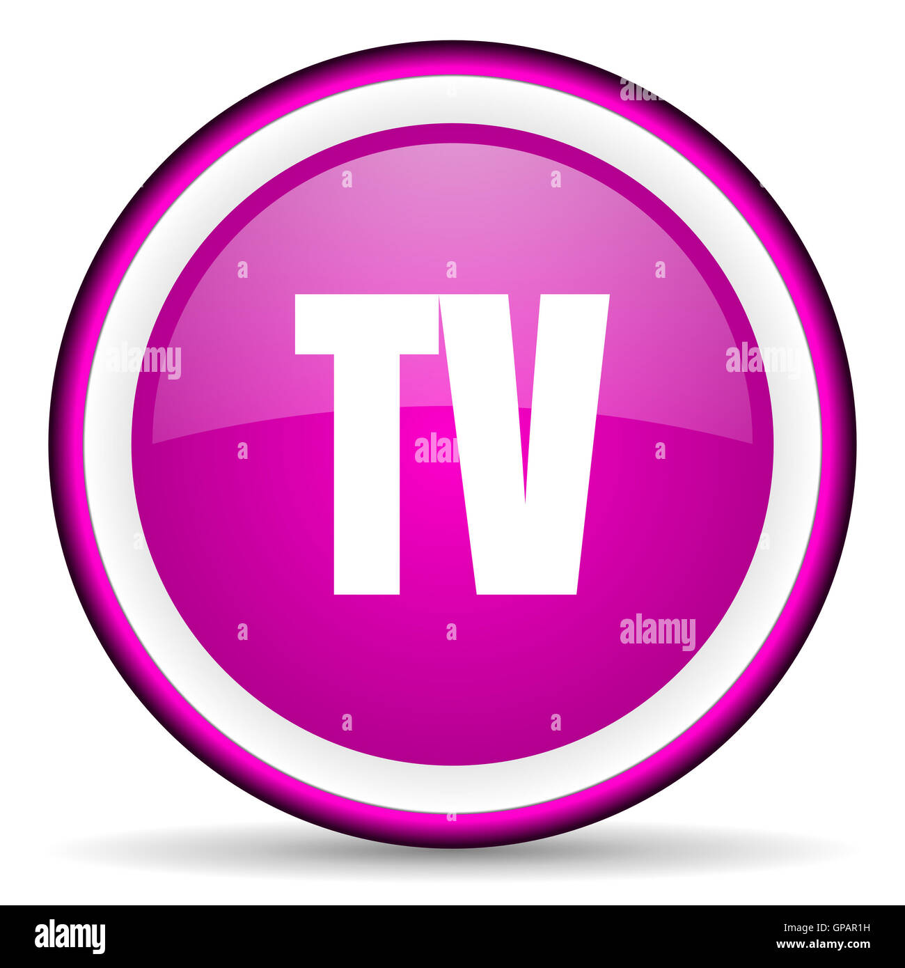 tv violet glossy icon on white background Stock Photo - Alamy