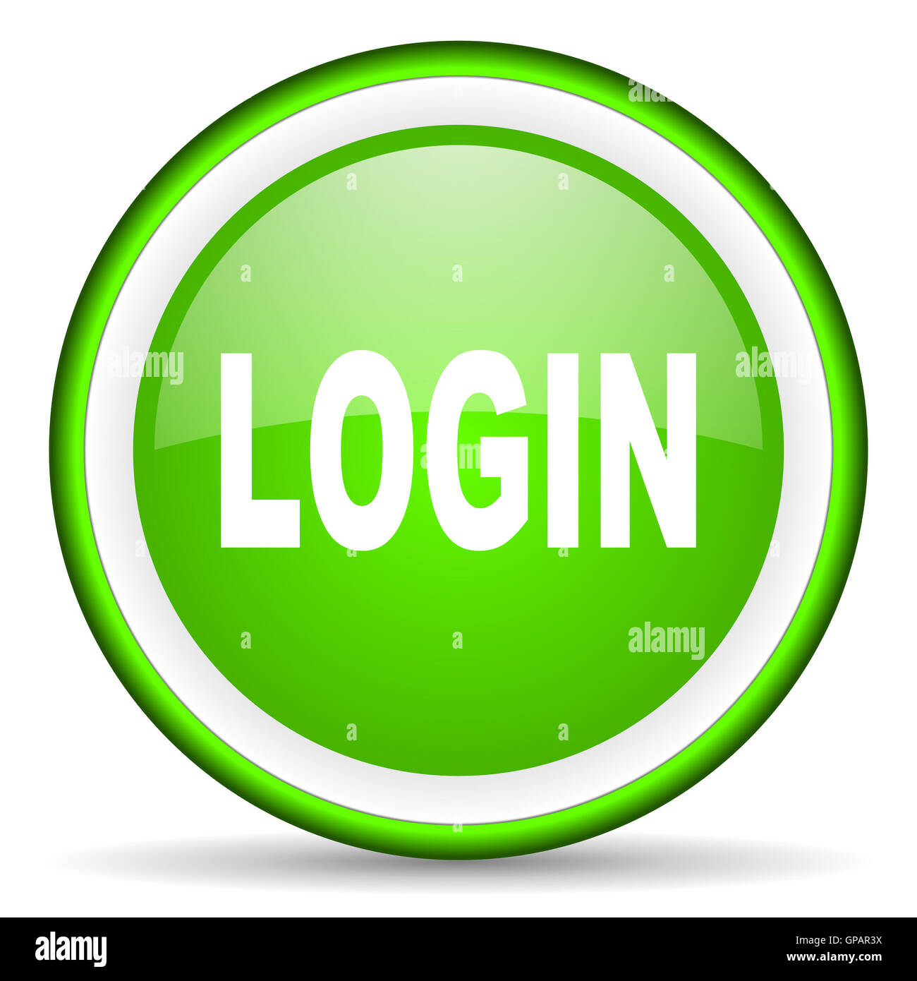 login green glossy icon on white background Stock Photo - Alamy