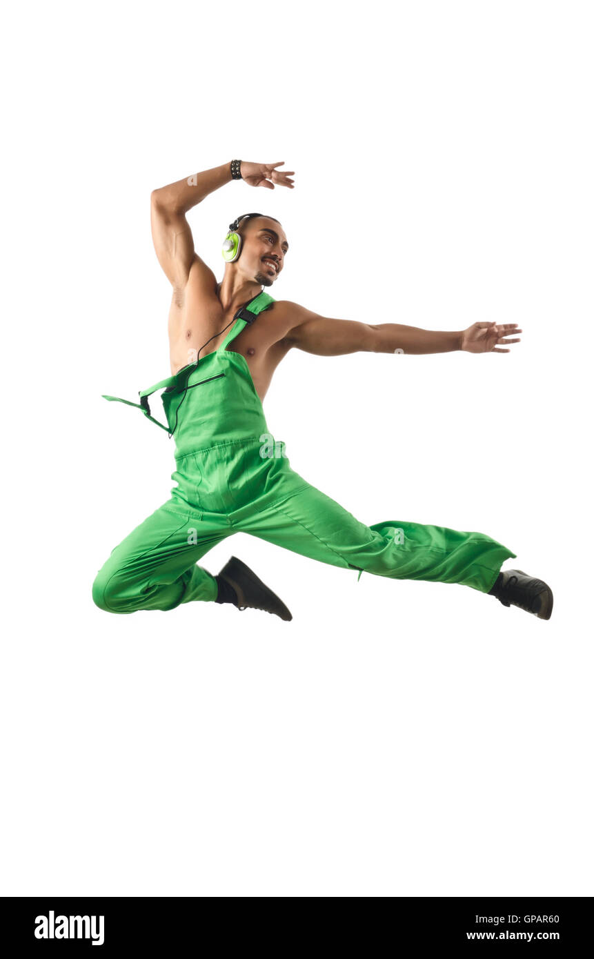 Construction worker jumping and dancing Stock Photo - Alamy
