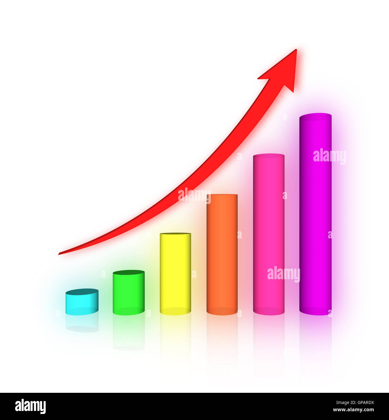 bar graph with arrow on white background Stock Photo - Alamy