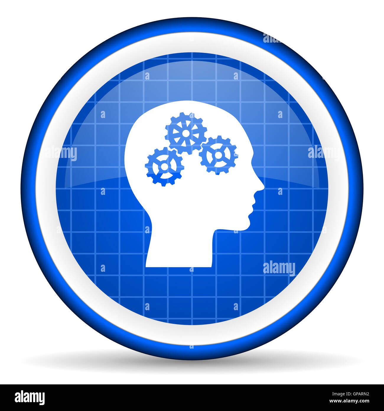 head blue glossy icon on white background Stock Photo - Alamy