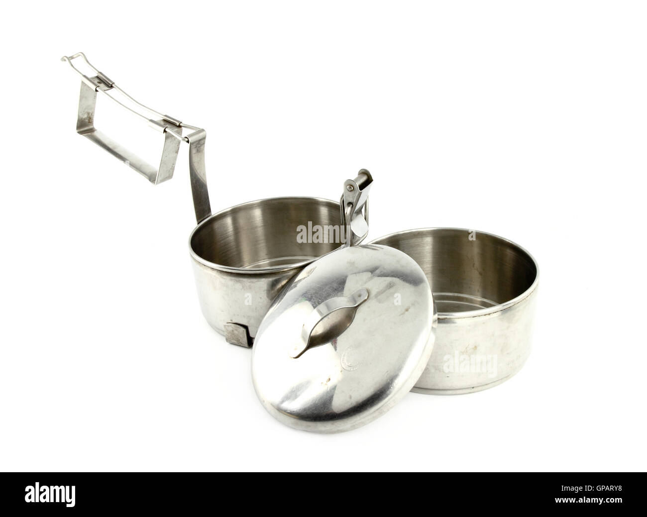 Silver Metal Tiffin separate, Food Container On White Background Stock ...