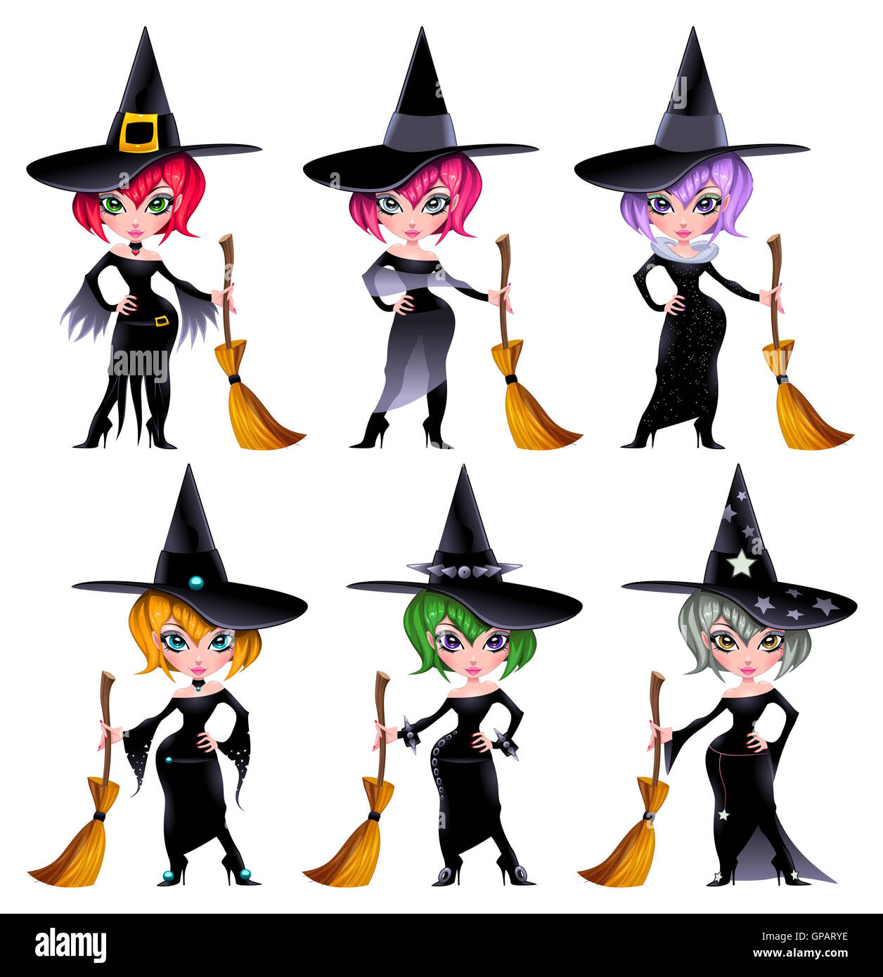 Set of funny witches. Set of funny witches Stock Photo - Alamy