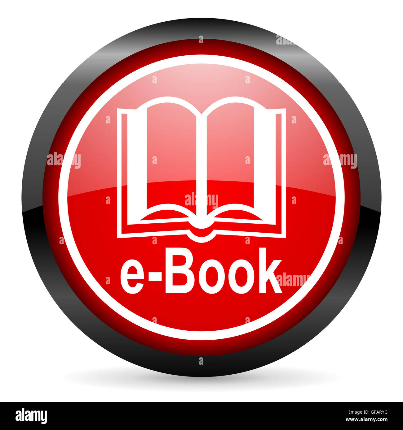 e-book round red glossy icon on white background Stock Photo - Alamy