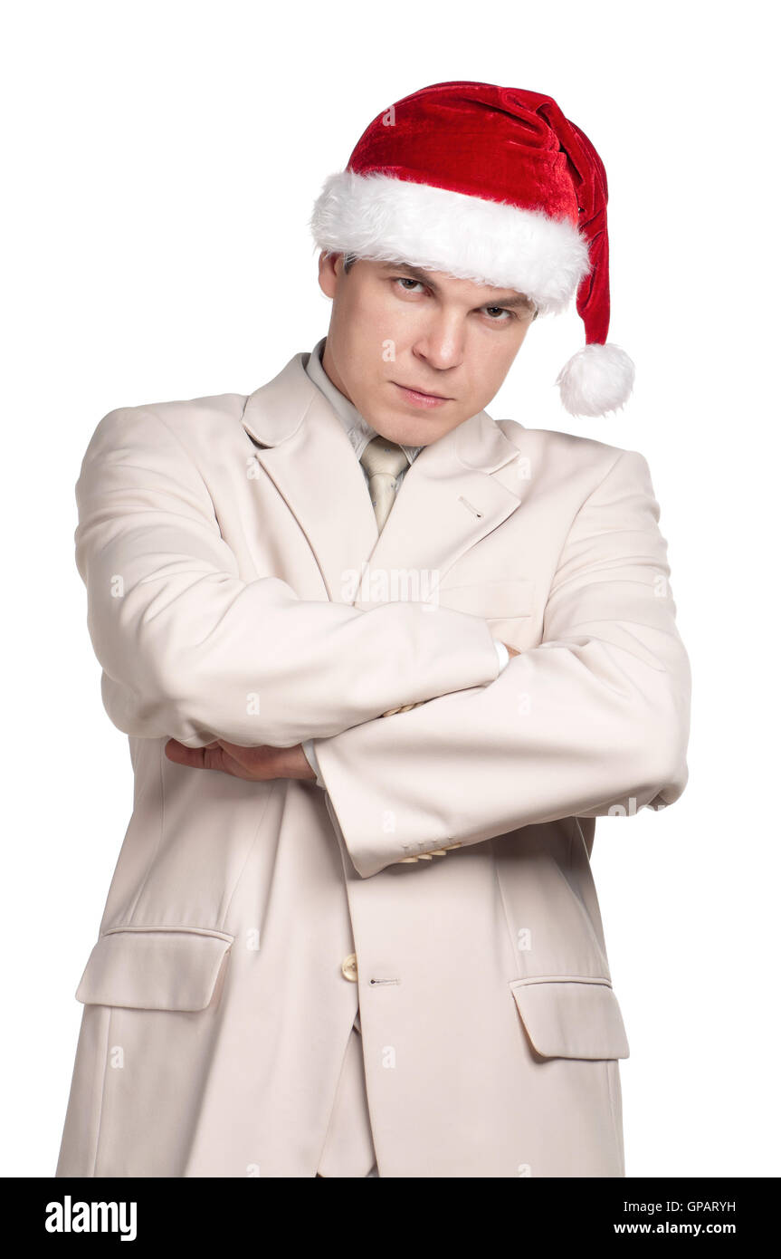 Portrait of man in santa hat Stock Photo - Alamy