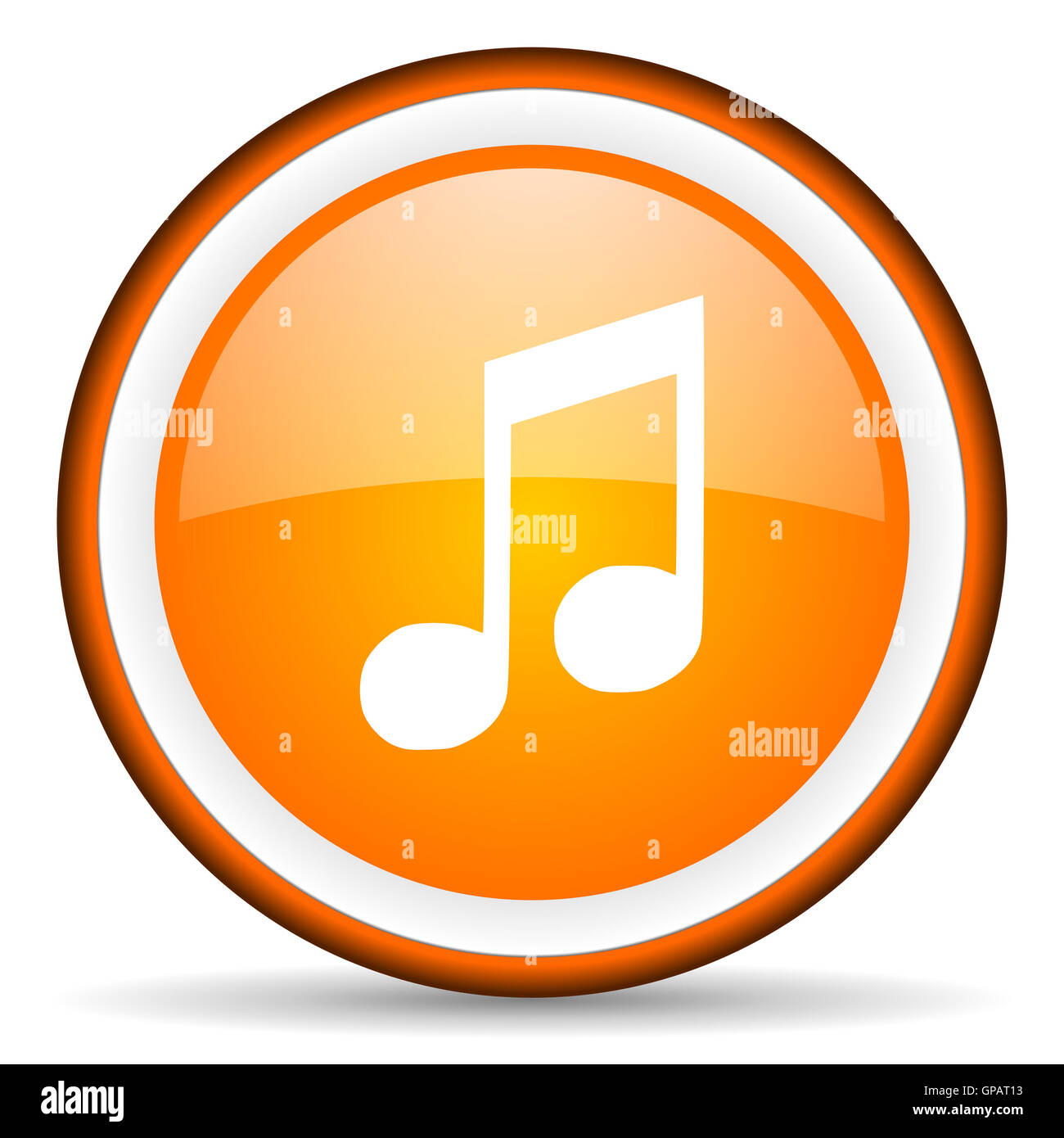 music orange glossy circle icon on white background Stock Photo - Alamy