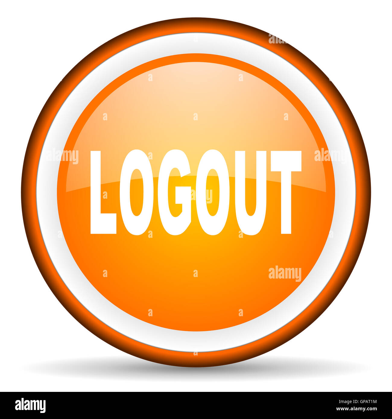 logout orange glossy circle icon on white background Stock Photo - Alamy