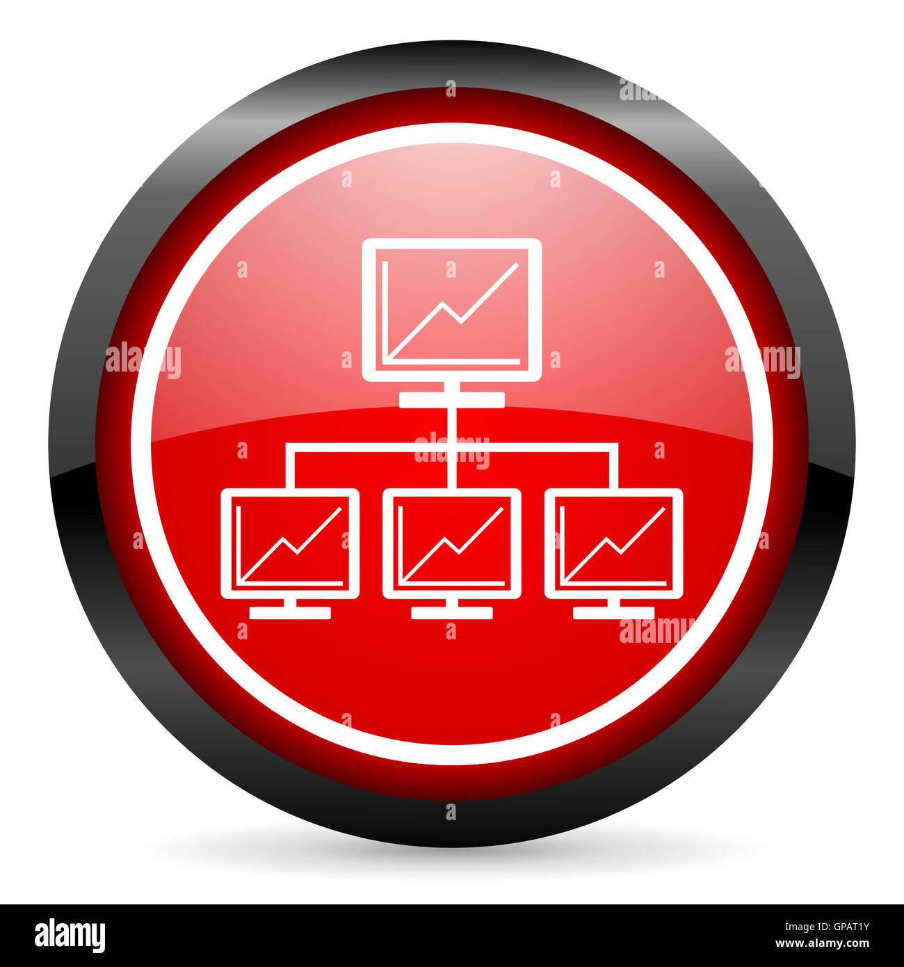 network round red glossy icon on white background Stock Photo - Alamy