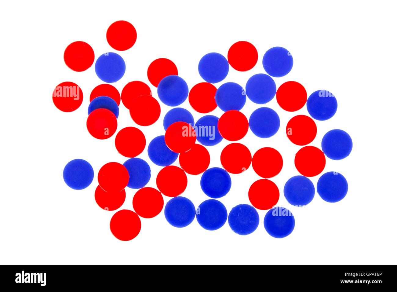 Red and blue chips used in the game line-up 4 Stock Photo - Alamy
