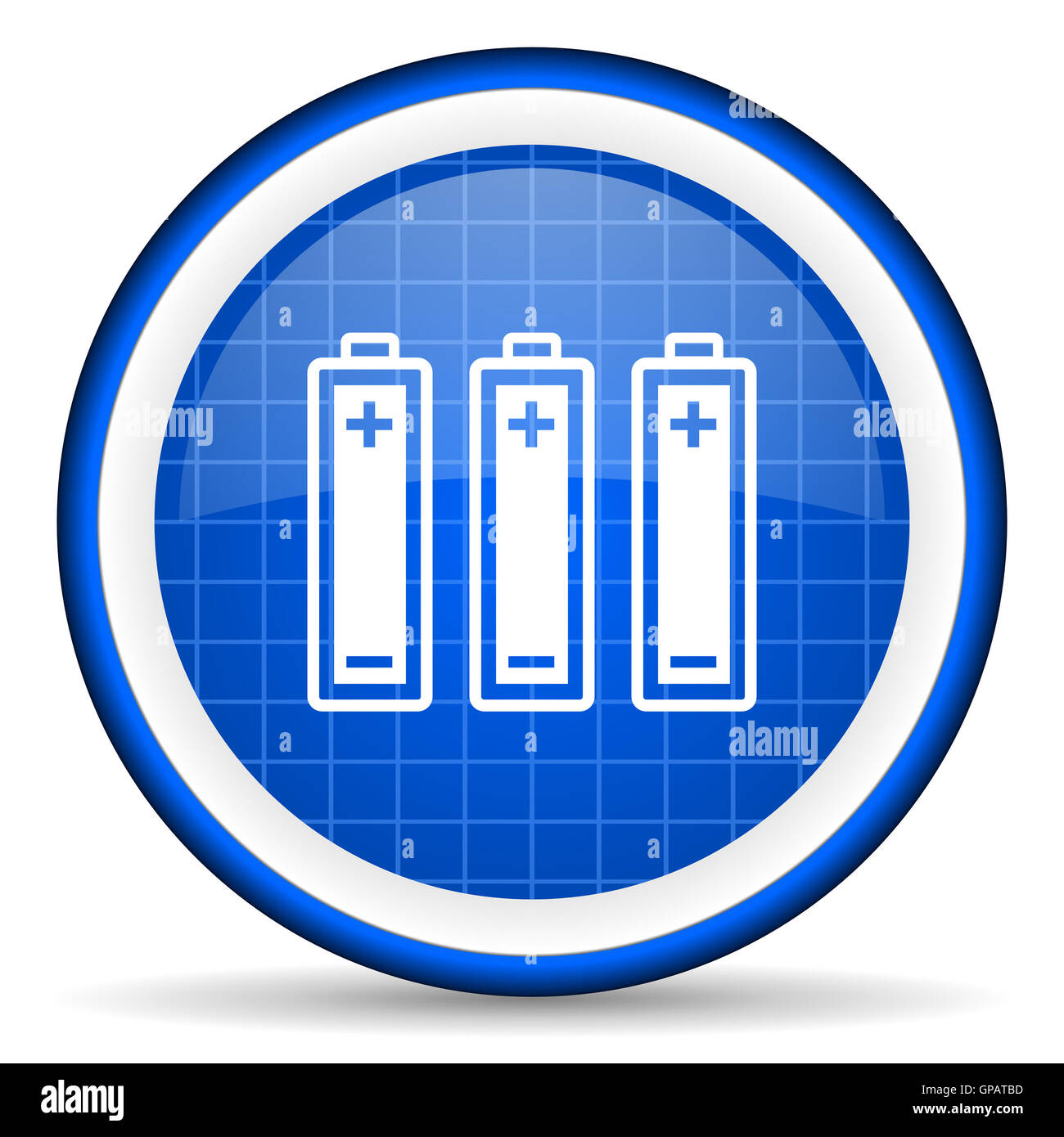 batteries blue glossy icon on white background Stock Photo - Alamy