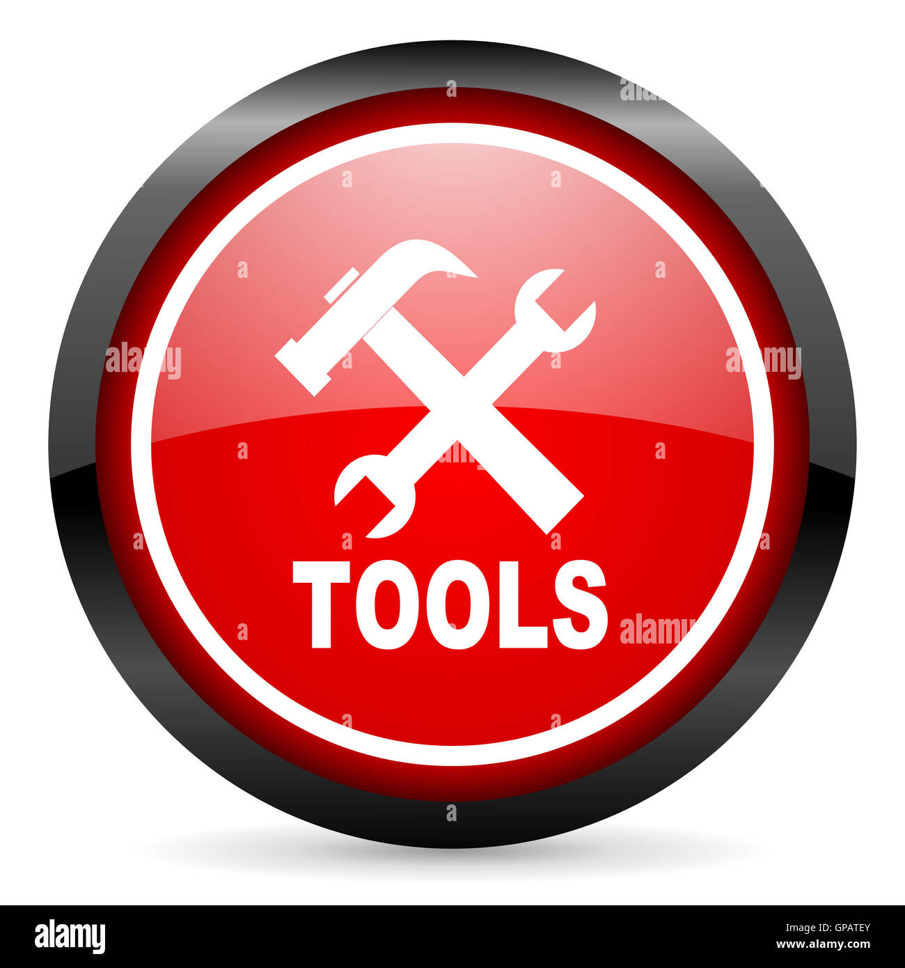 tools round red glossy icon on white background Stock Photo - Alamy