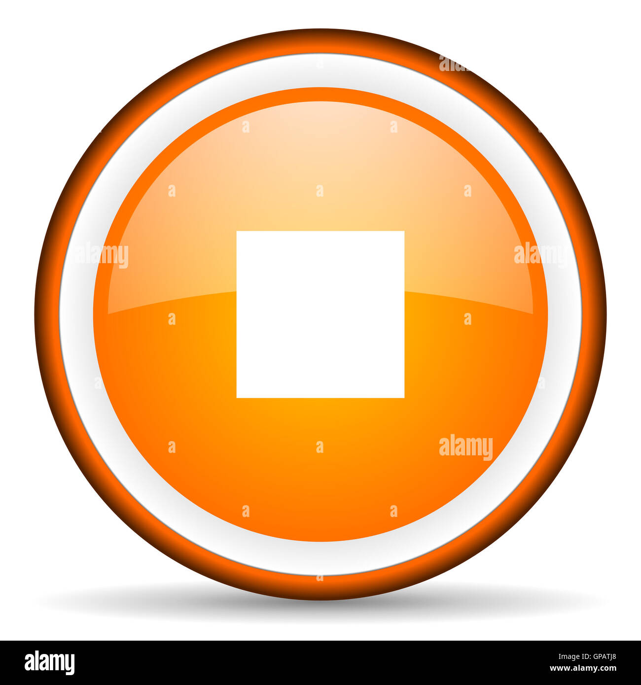 stop orange glossy circle icon on white background Stock Photo - Alamy