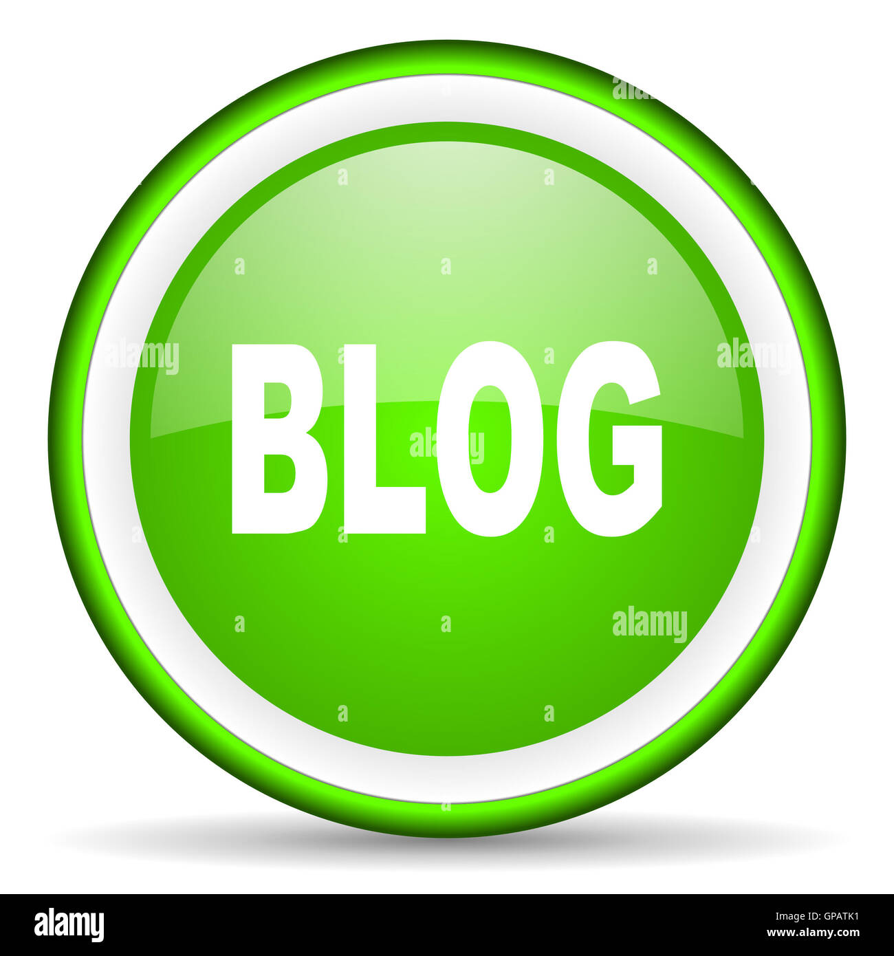 blog green glossy icon on white background Stock Photo - Alamy