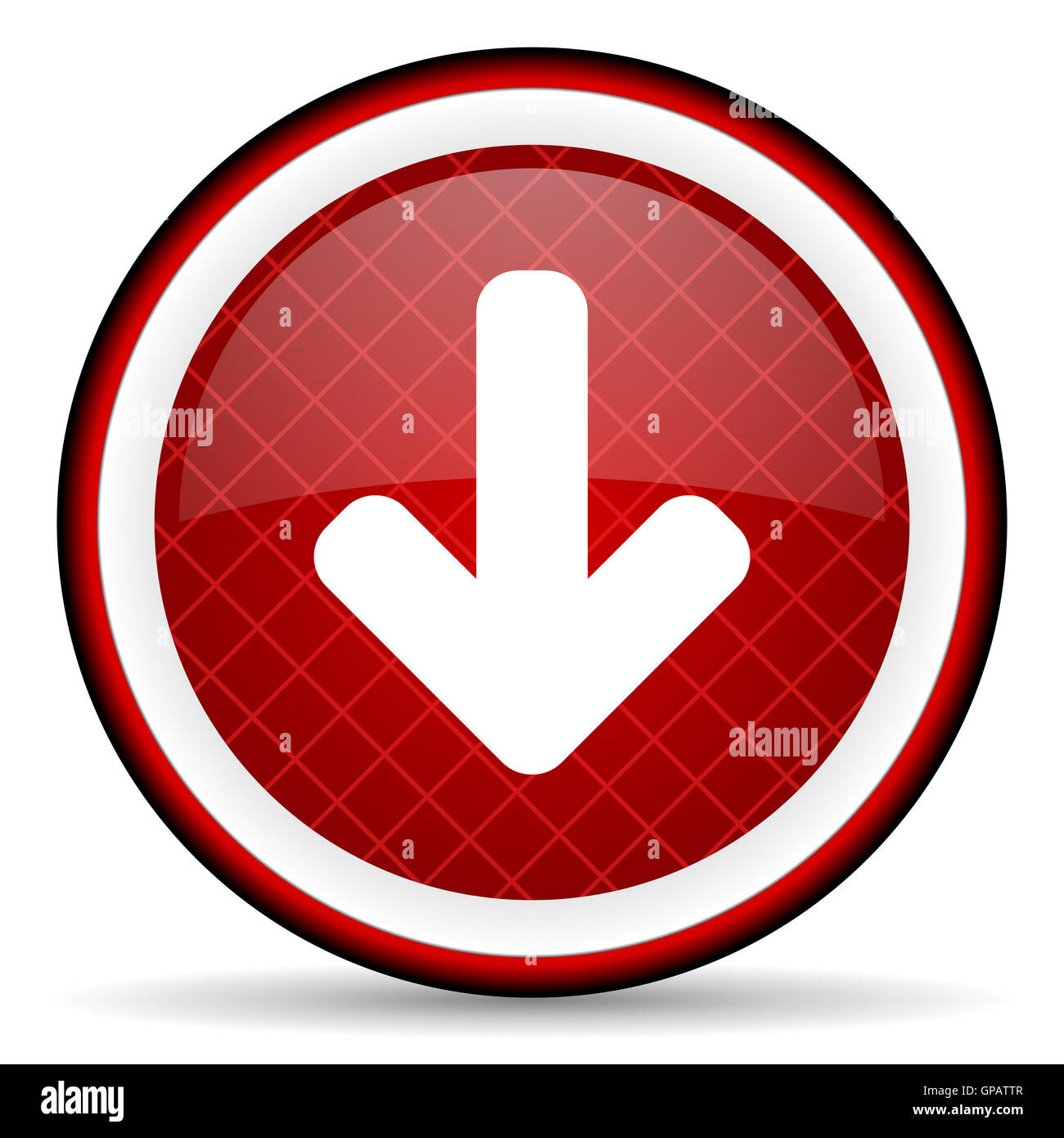 arrow down red glossy icon on white background Stock Photo - Alamy