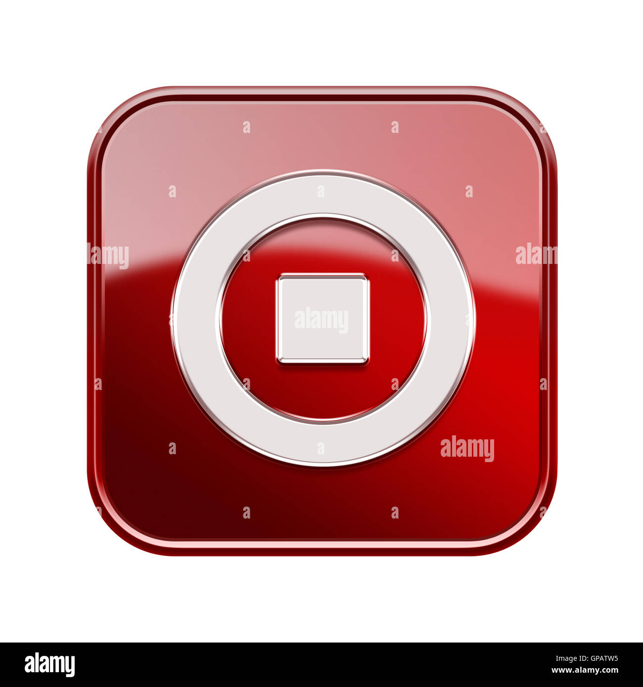 Stop icon glossy red, isolated on white background Stock Photo - Alamy