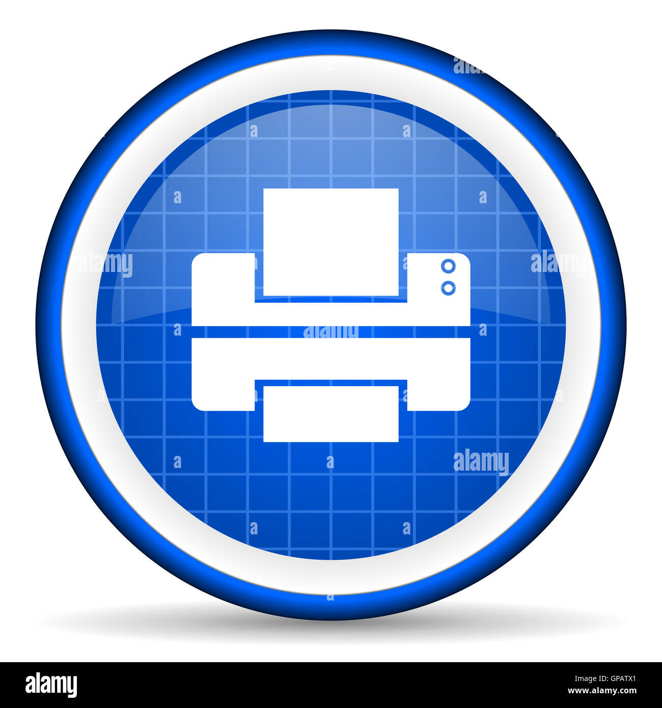 printer blue glossy icon on white background Stock Photo - Alamy
