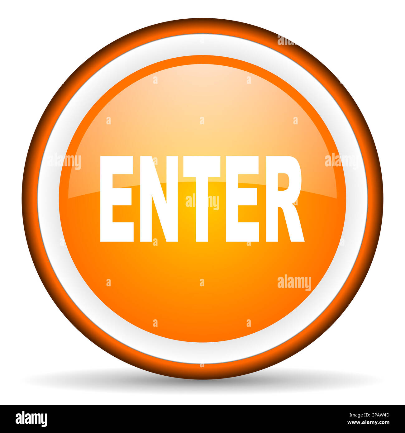enter orange glossy circle icon on white background Stock Photo - Alamy