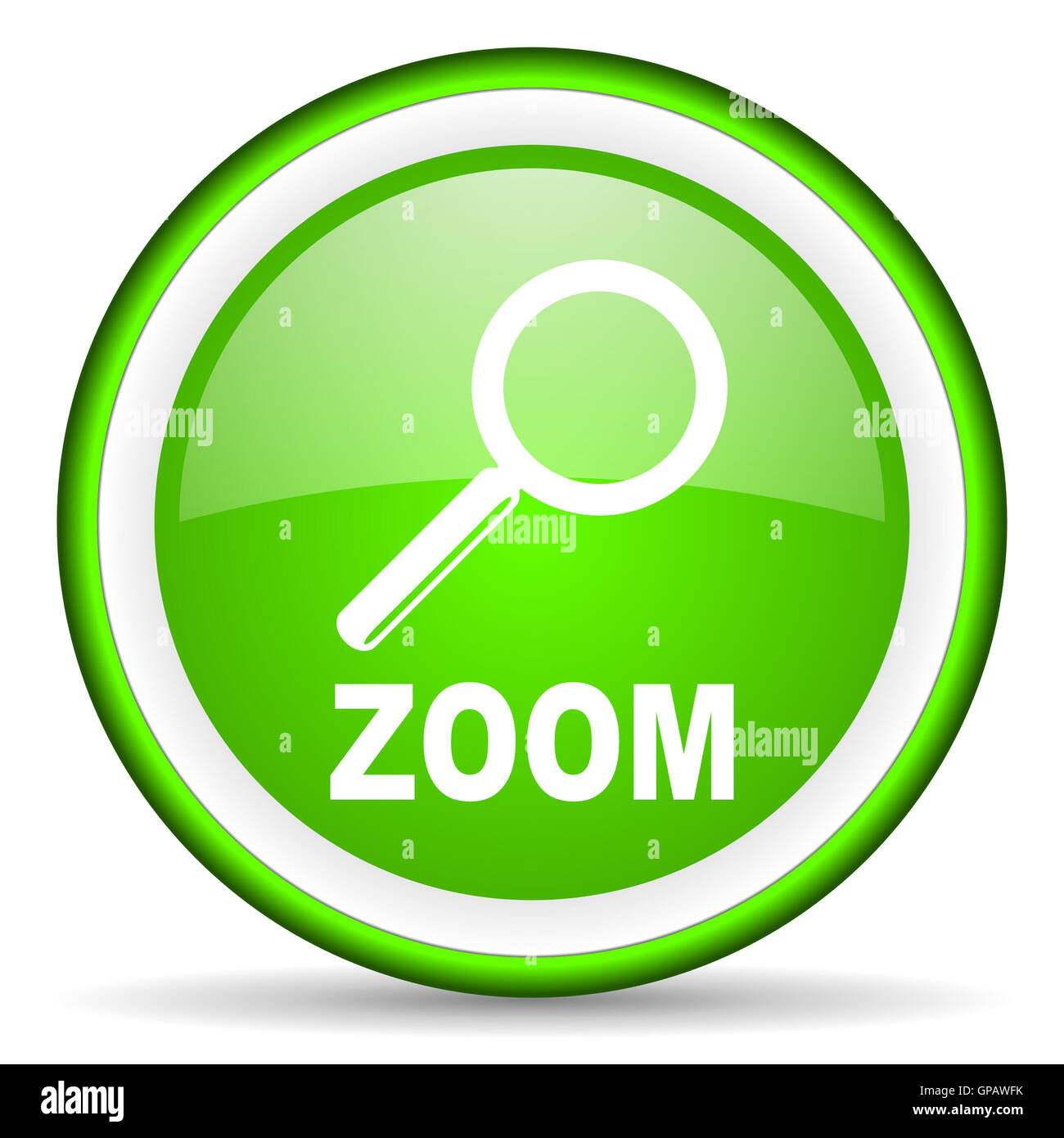 zoom green glossy icon on white background Stock Photo - Alamy
