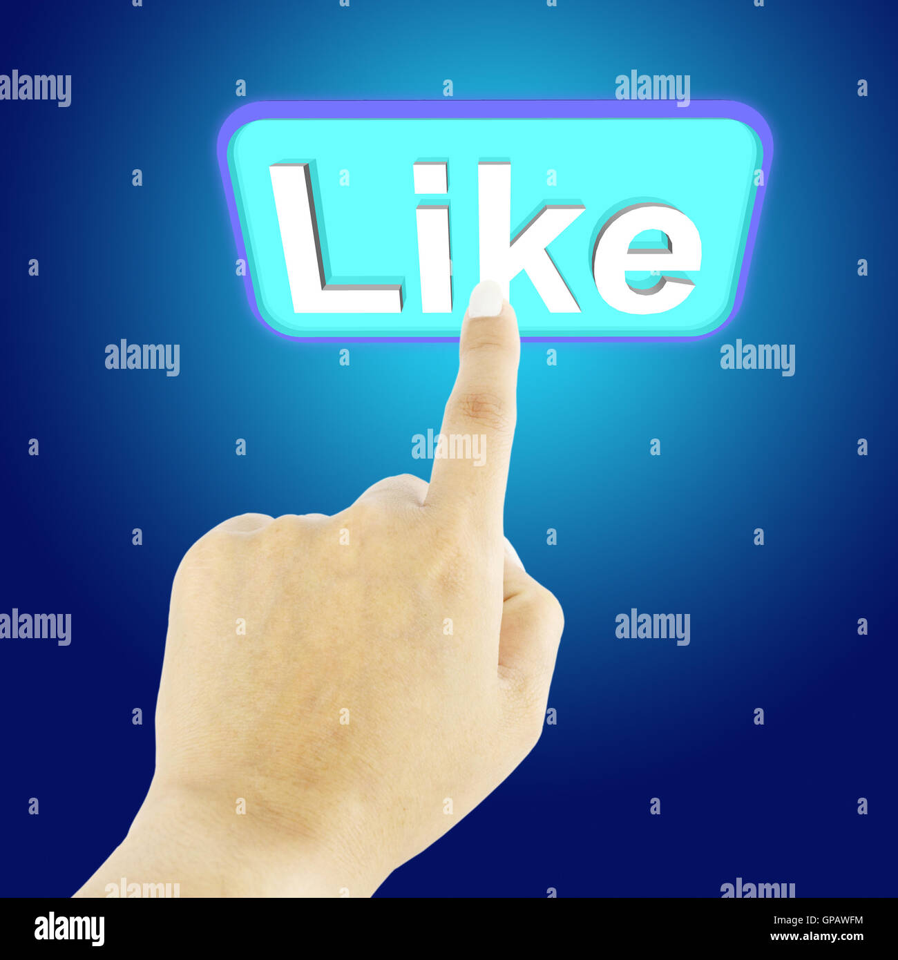 Hand pushing like button Stock Photo - Alamy