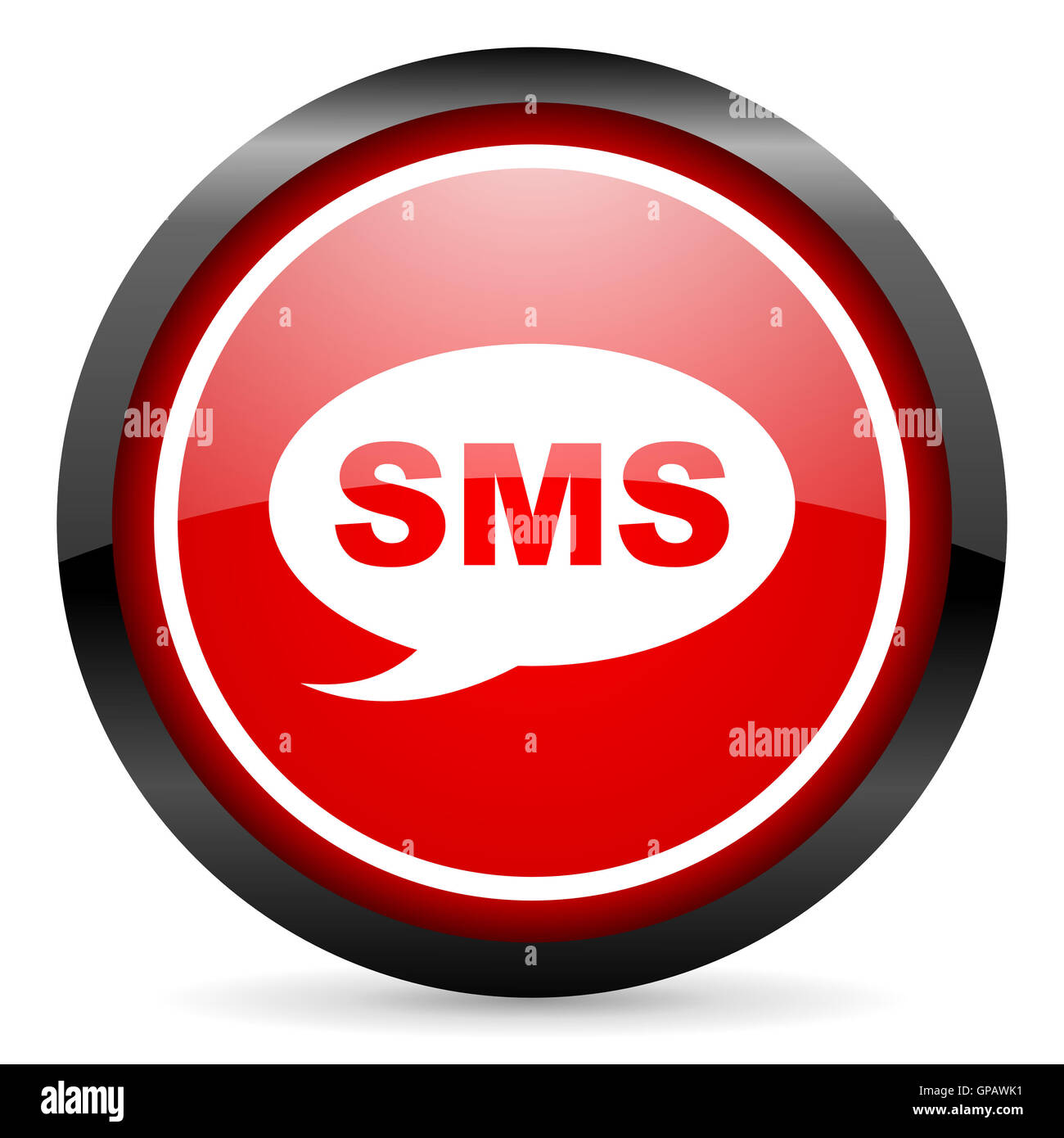 sms round red glossy icon on white background Stock Photo - Alamy