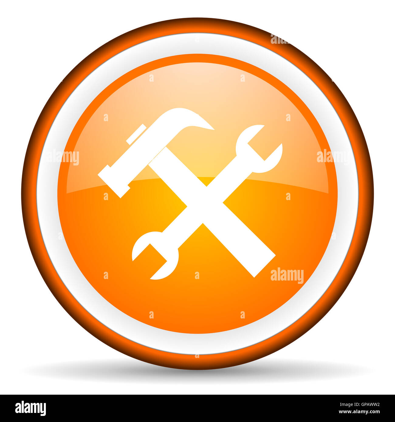 tools orange glossy circle icon on white background Stock Photo - Alamy